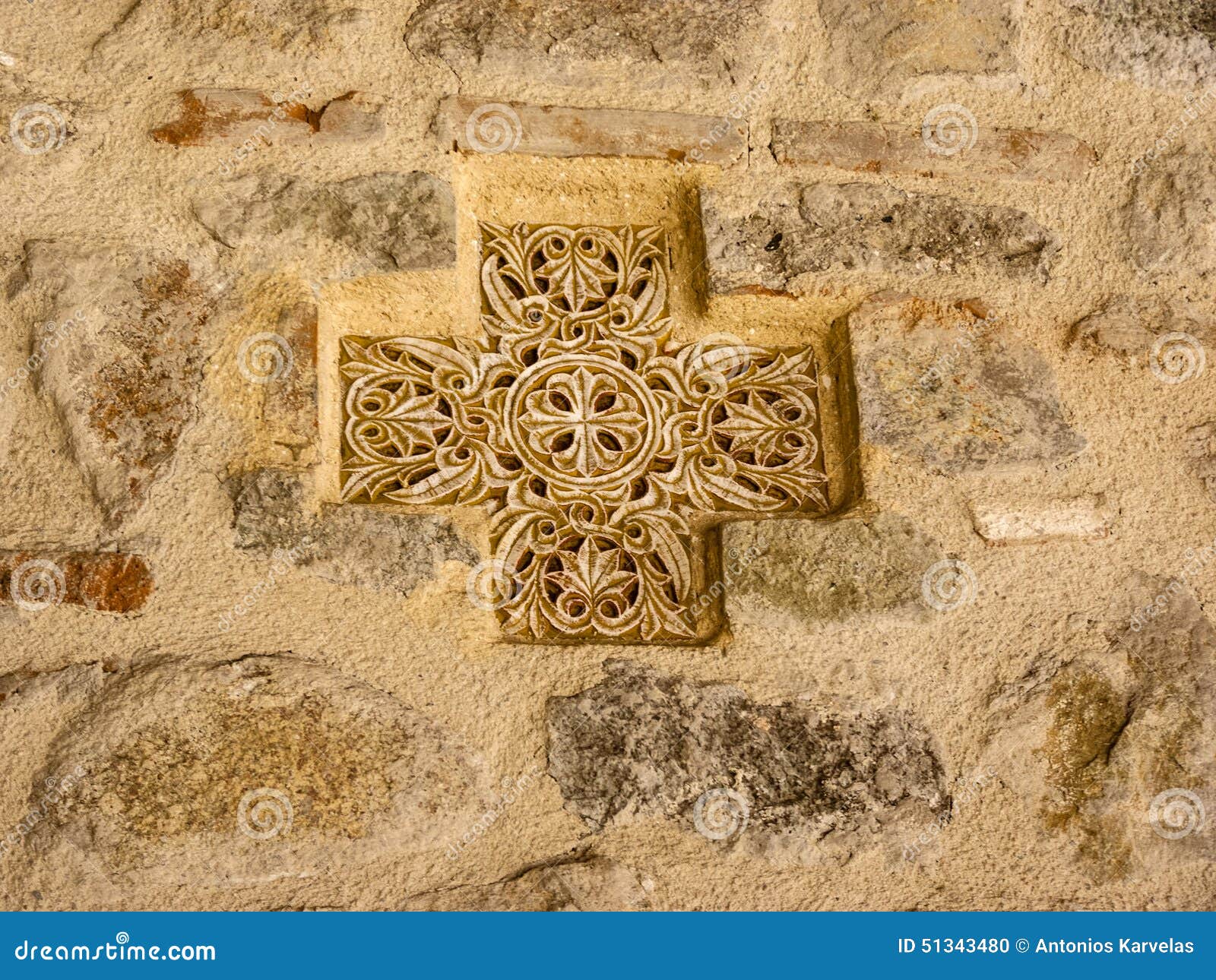 Ancient Greek Cross on the Stone Wall Stock Photo - Image of sacred ...