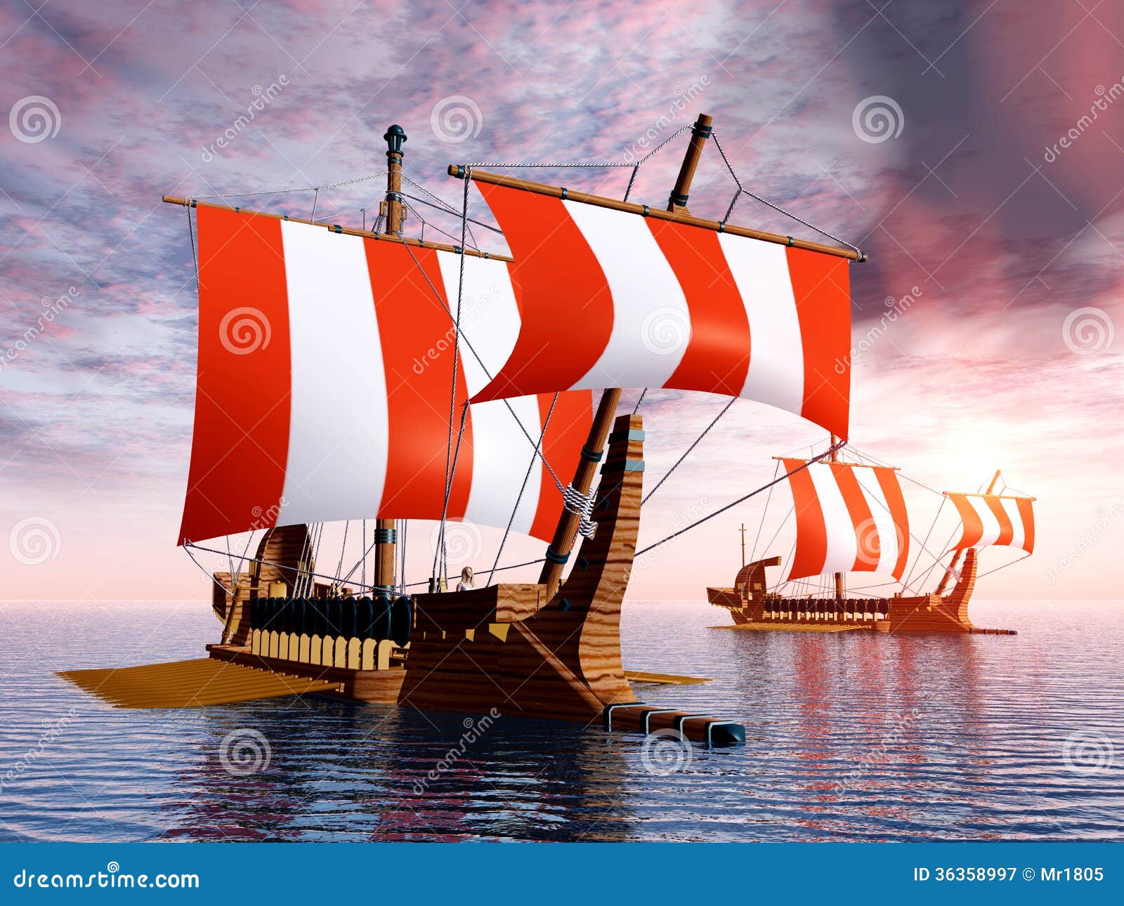 Ancient Greek Galleys stock illustration. Illustration of trireme ...