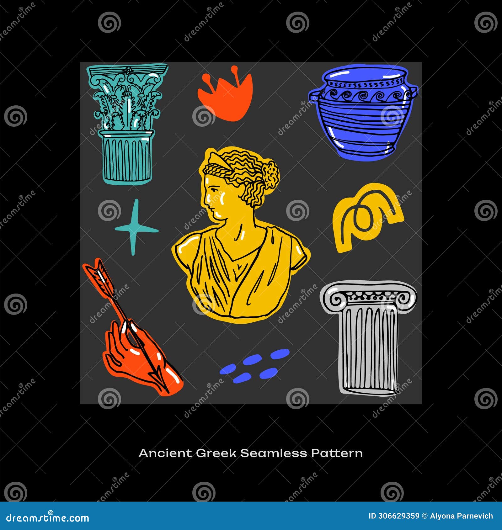 Ancient Greek Hand Drawn Seamless Pattern Stock Vector - Illustration ...