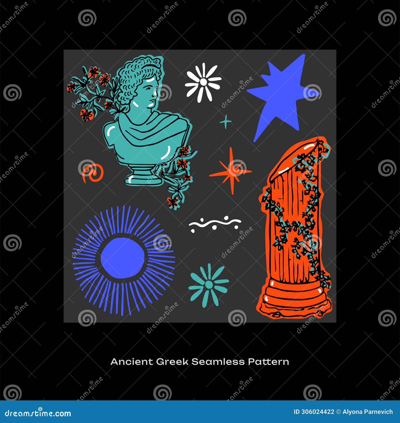 Ancient Greek Hand Drawn Seamless Pattern Stock Vector - Illustration ...