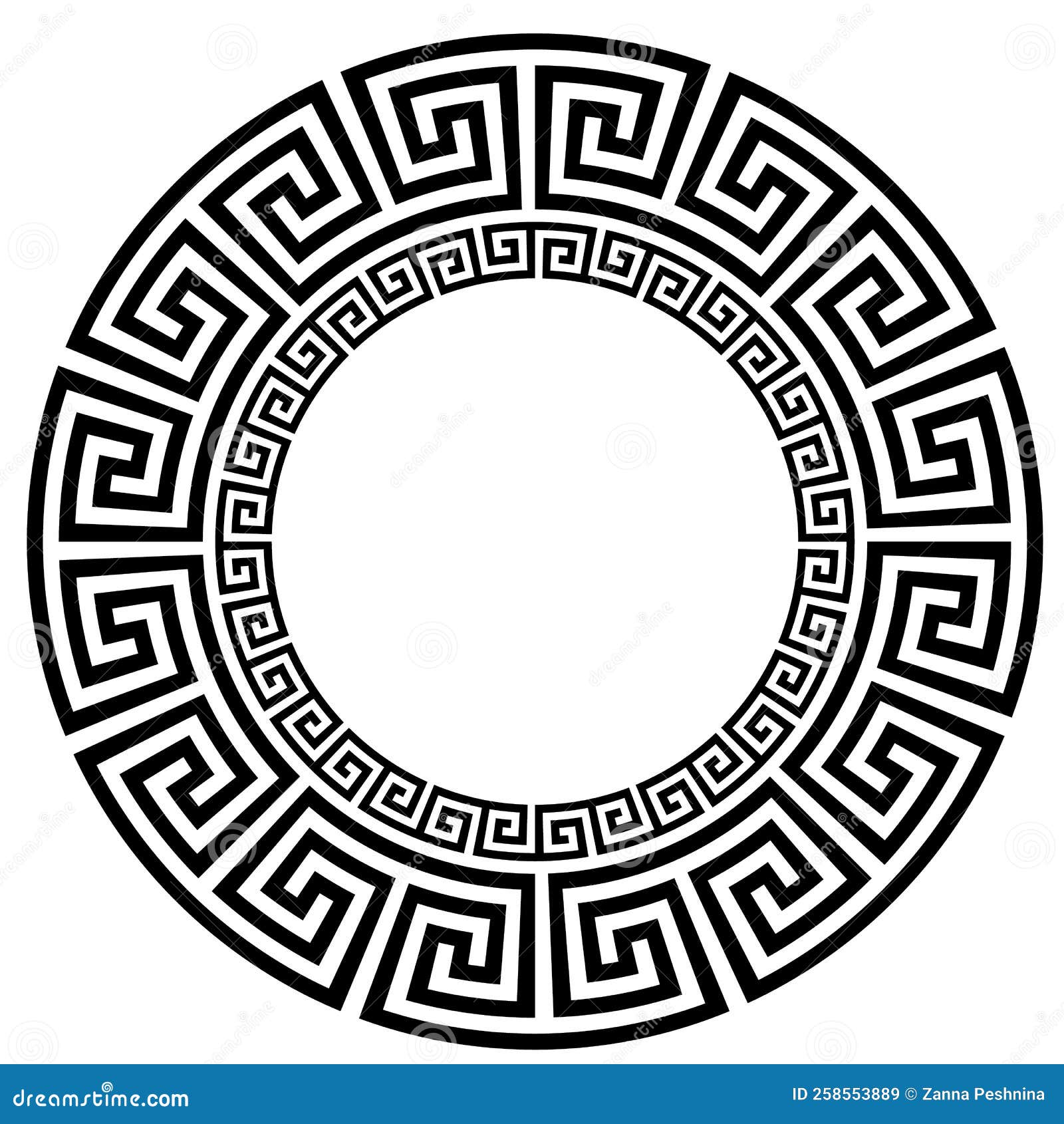 Ancient Greek Key Black Frame Pattern, Round Antique Border from Greece ...