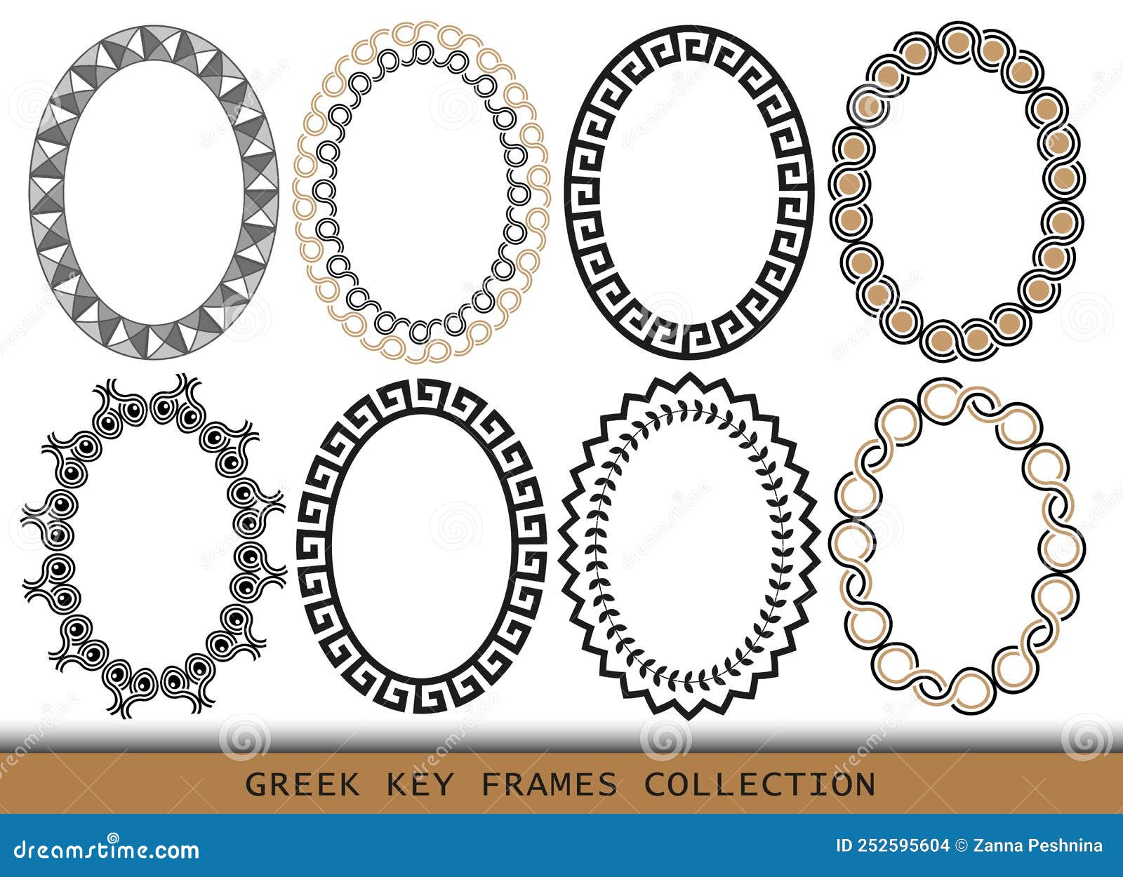 Greek Key Oval Frame Set. Circle Borders With Meander Ornaments ...