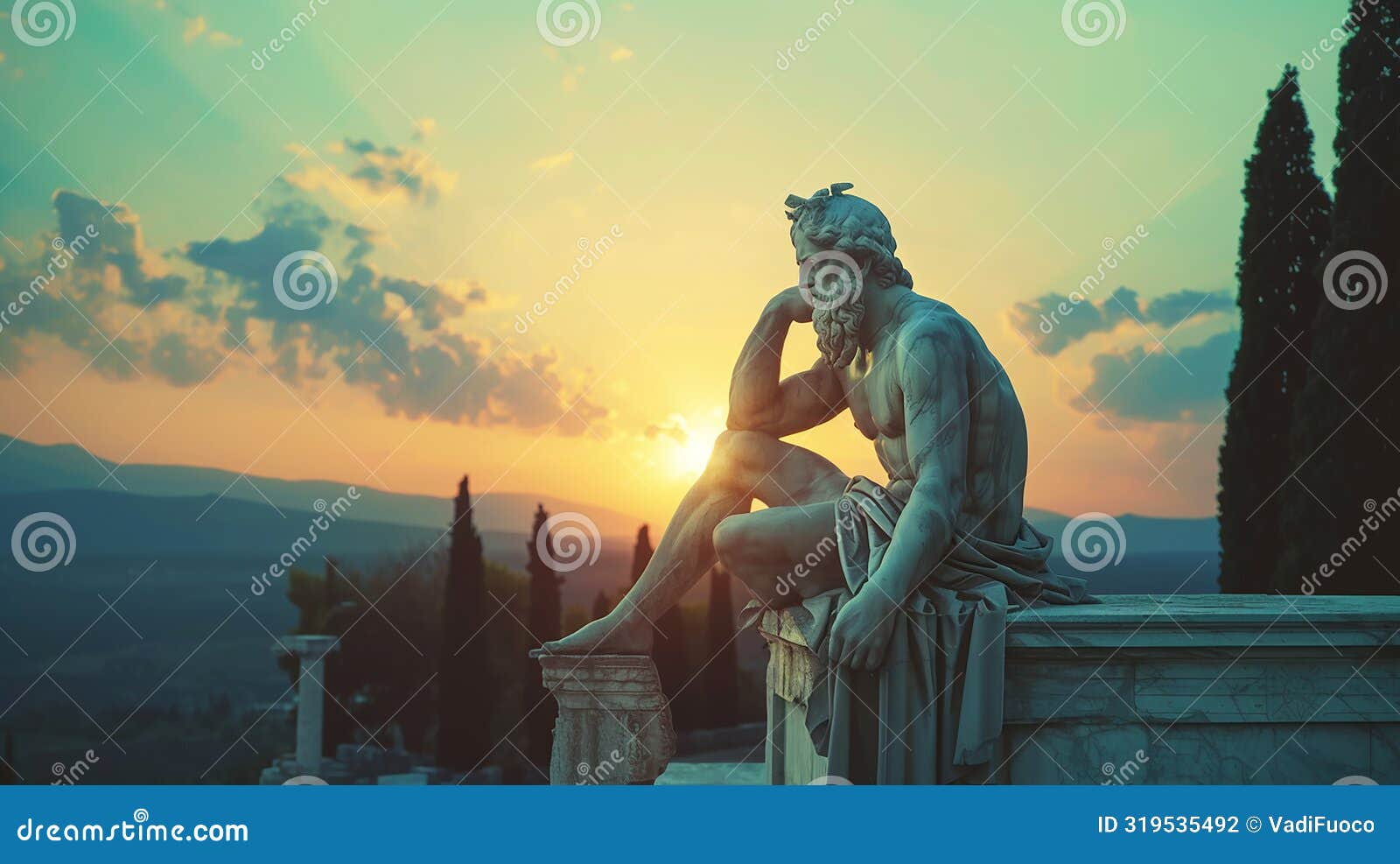 Ancient Greek Philosopher, Statue of Socrates at Sunset Stock ...