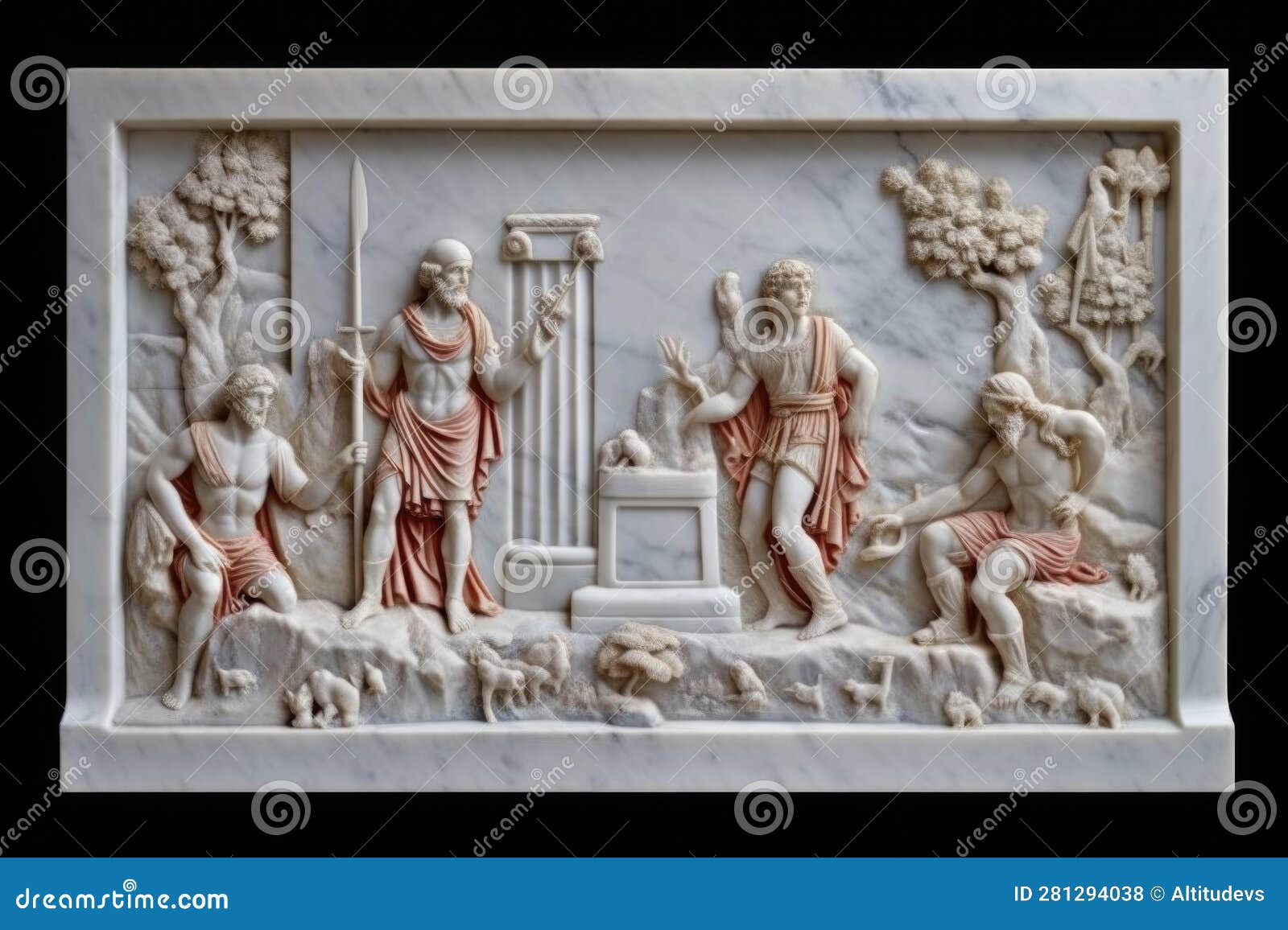 Ancient Greek Relief Sculpture on a Marble Slab Stock Illustration ...