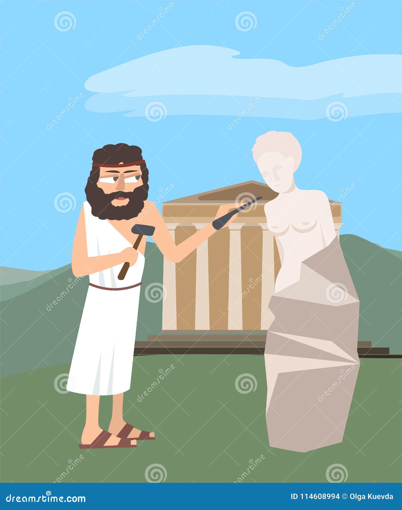 Ancient Greek Sculptor at Work Vector Cartoon Stock Vector ...