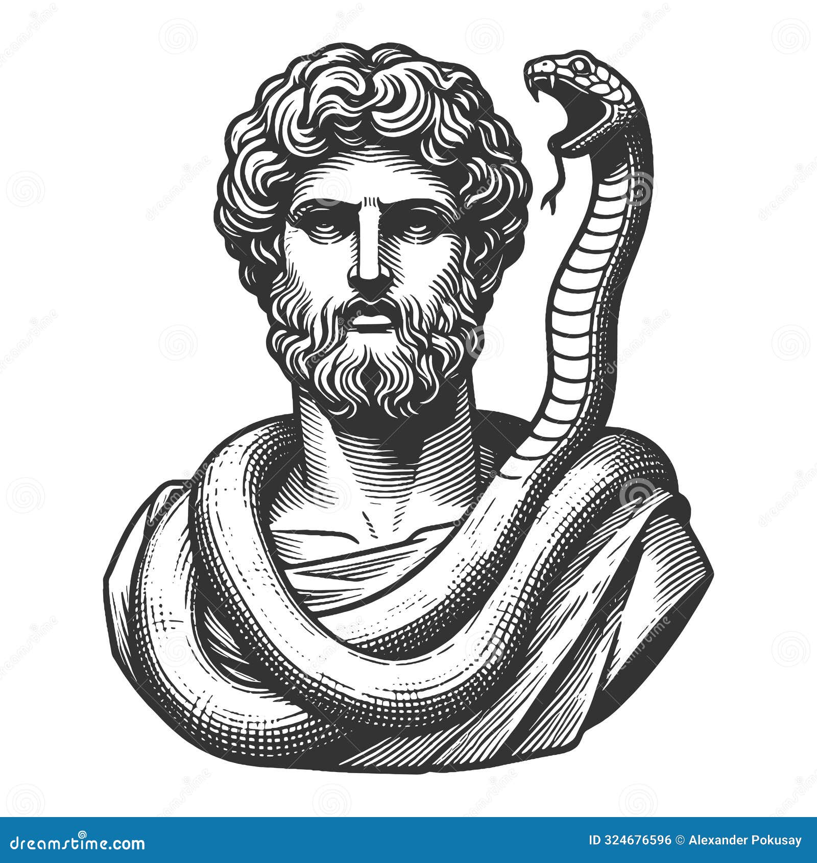Ancient Greek Statue Coiled Snake Engraving Vector Stock Illustration ...