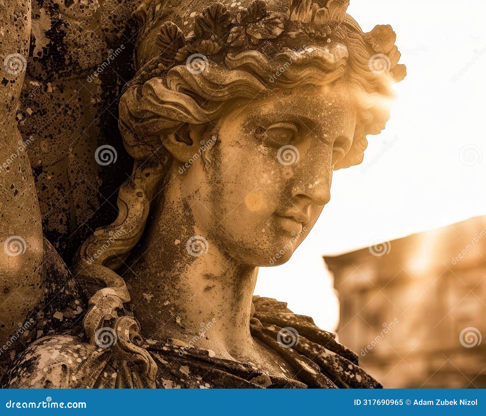 Ancient Greek Statue in Warm Sunlight Stock Illustration - Illustration ...