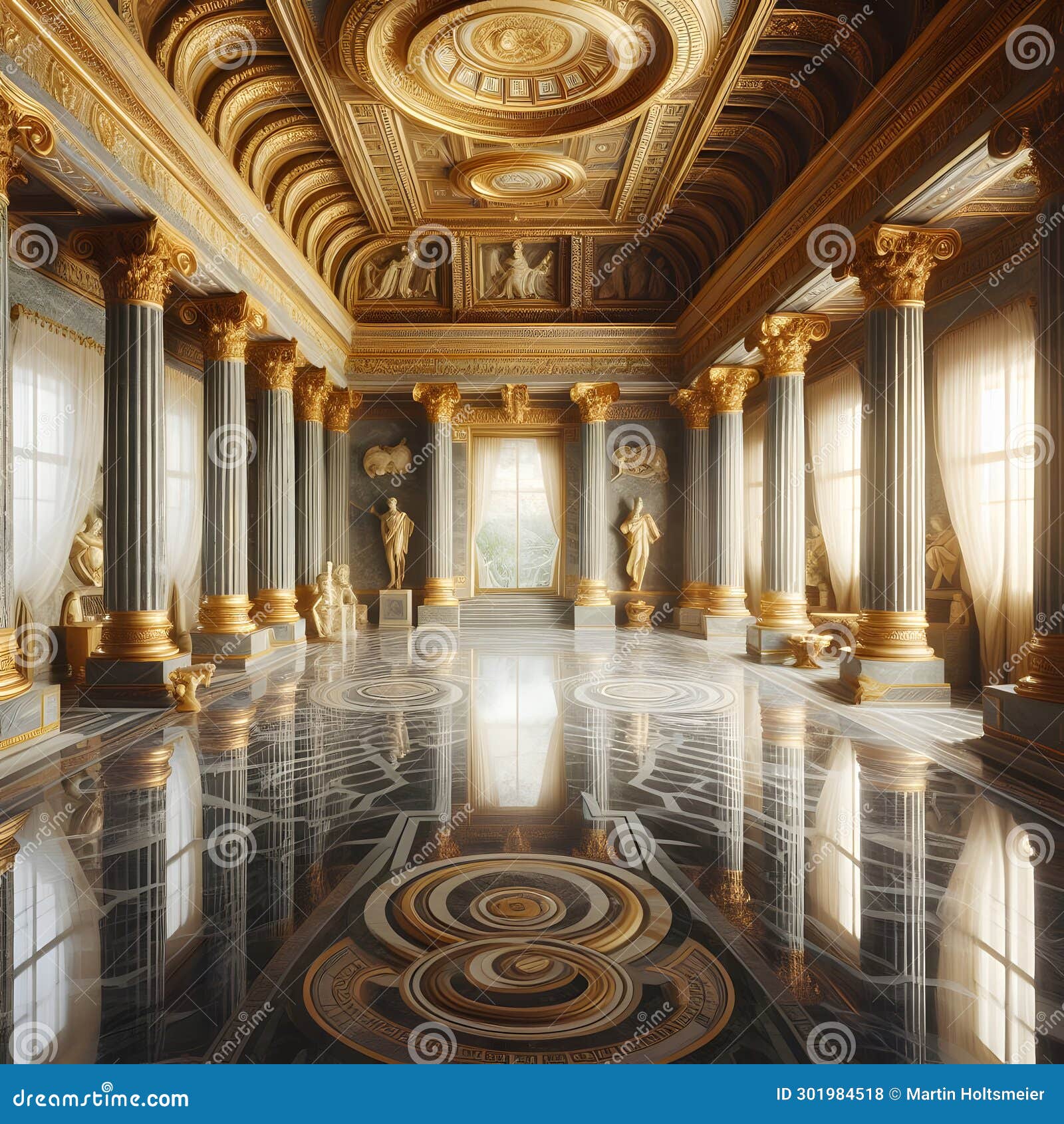 Ancient Greek Style Building with Crystals, Marble and Reflections ...
