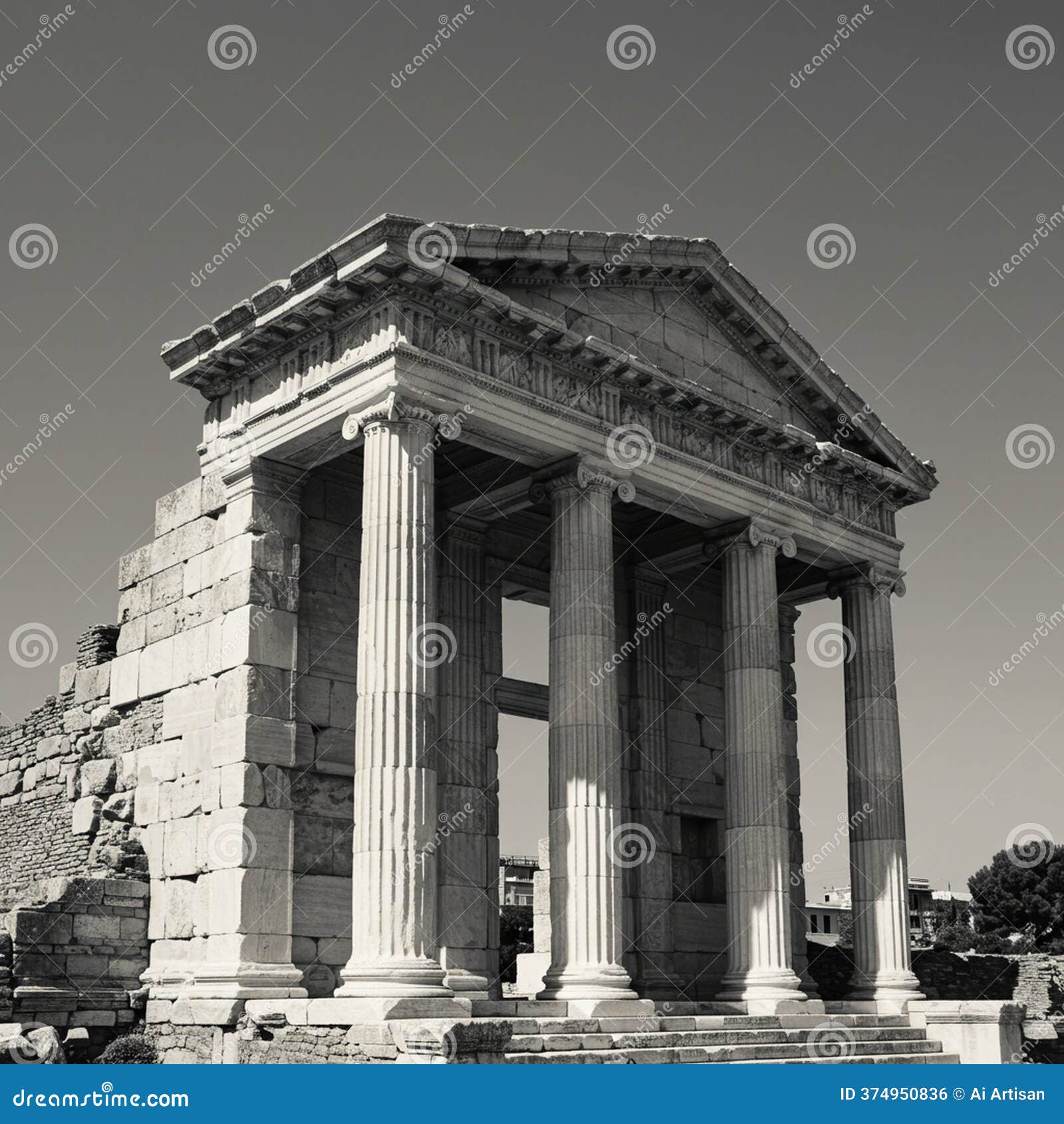 Ancient Greek-style Temple With Doric Columns And A Triangular Pediment ...