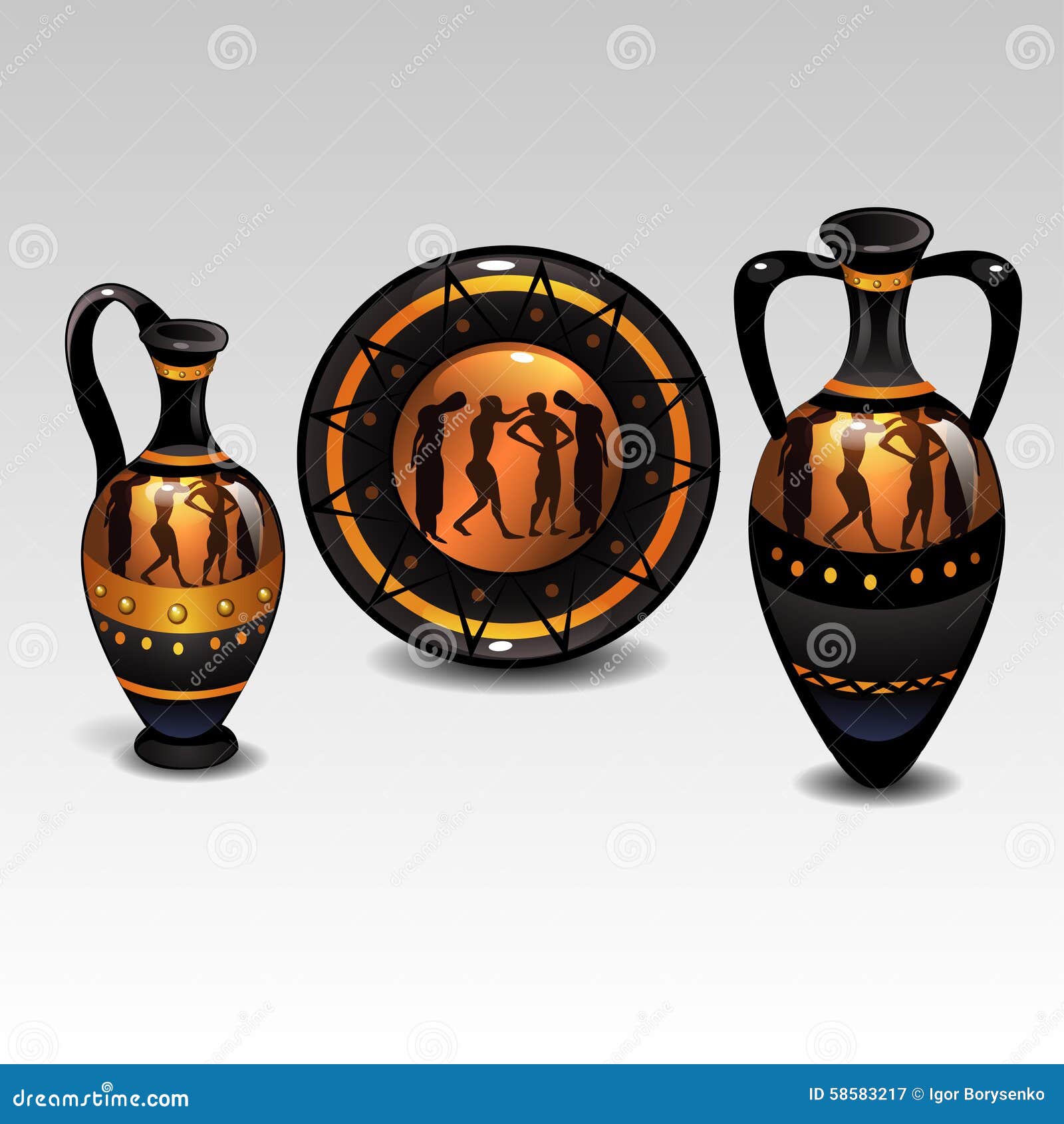 Ancient greek tableware stock vector. Illustration of decorative - 58583217
