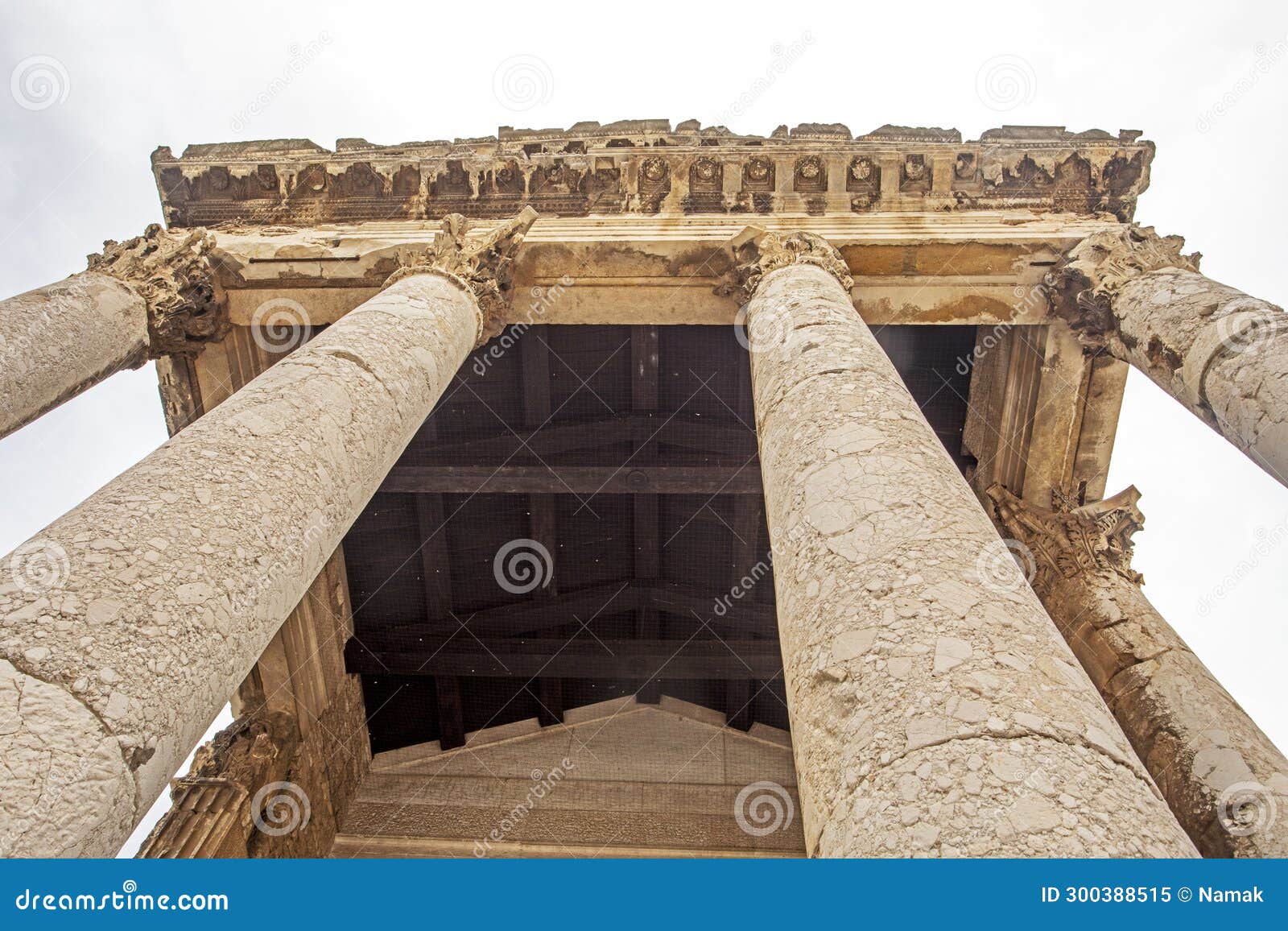 Ancient Greek Temple with Columns, Bottom View. Stock Image - Image of ...