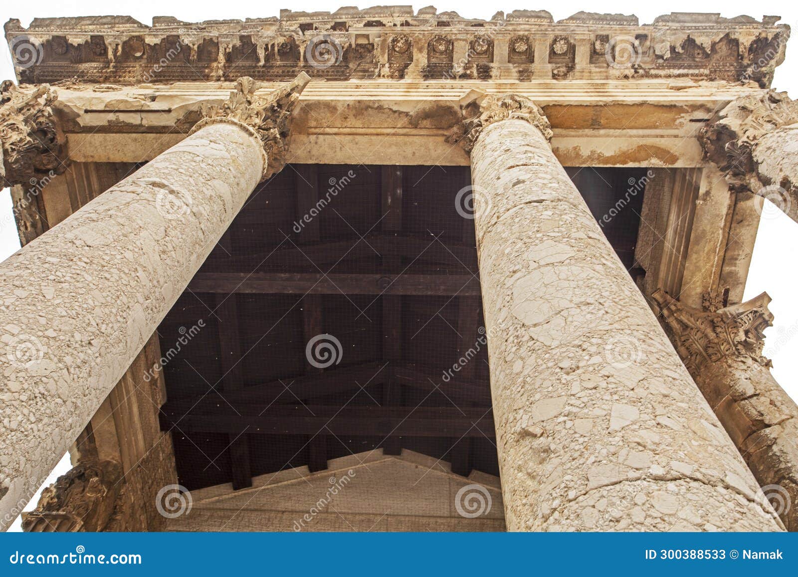 Ancient Greek Temple with Columns, Bottom View. Stock Image - Image of ...