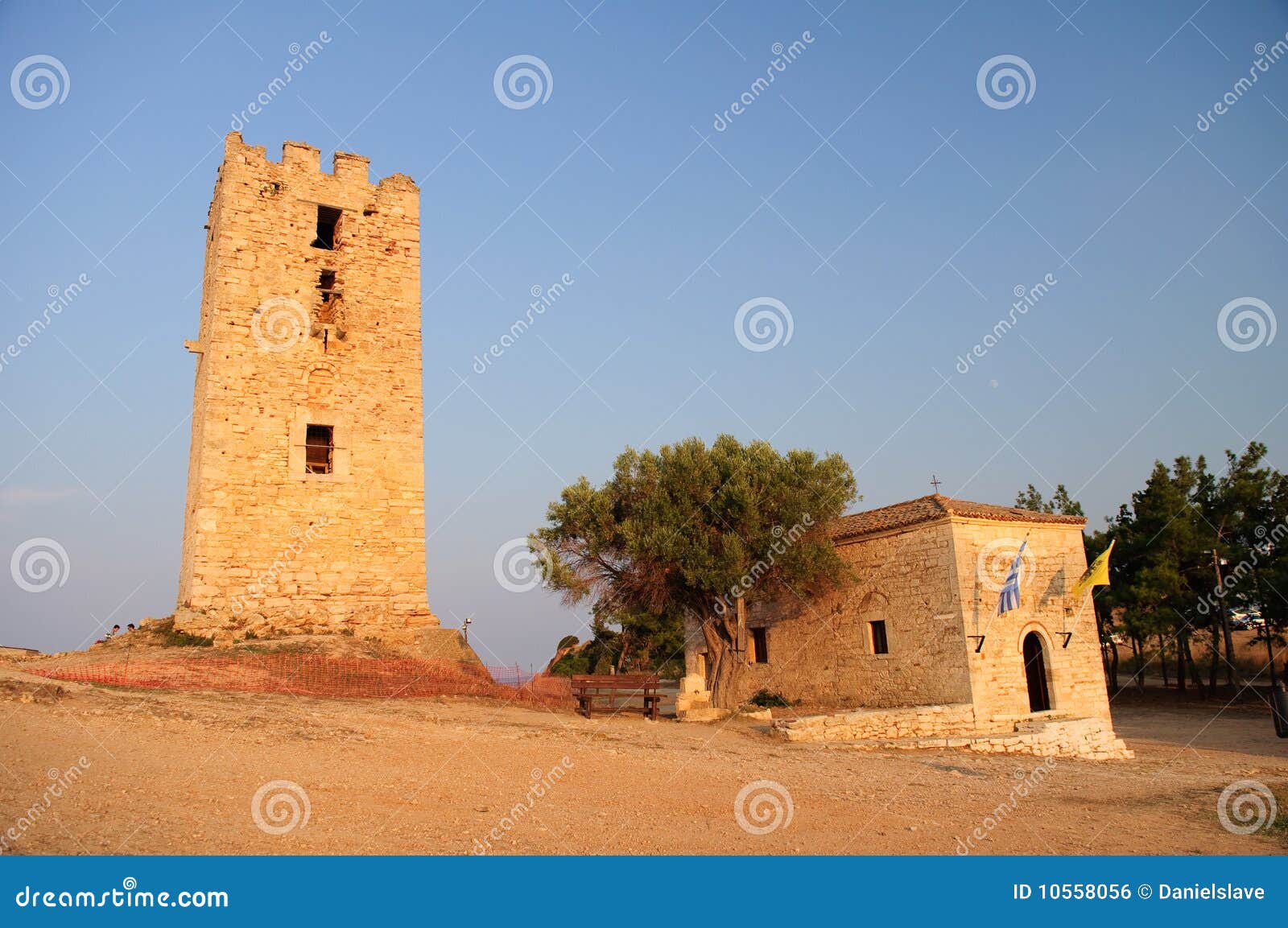 Ancient Greek Tower at Sunset. Stock Photo - Image of sunset, landmark ...
