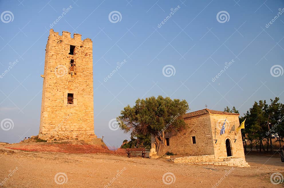 Ancient Greek Tower at Sunset. Stock Photo - Image of sunset, landmark ...
