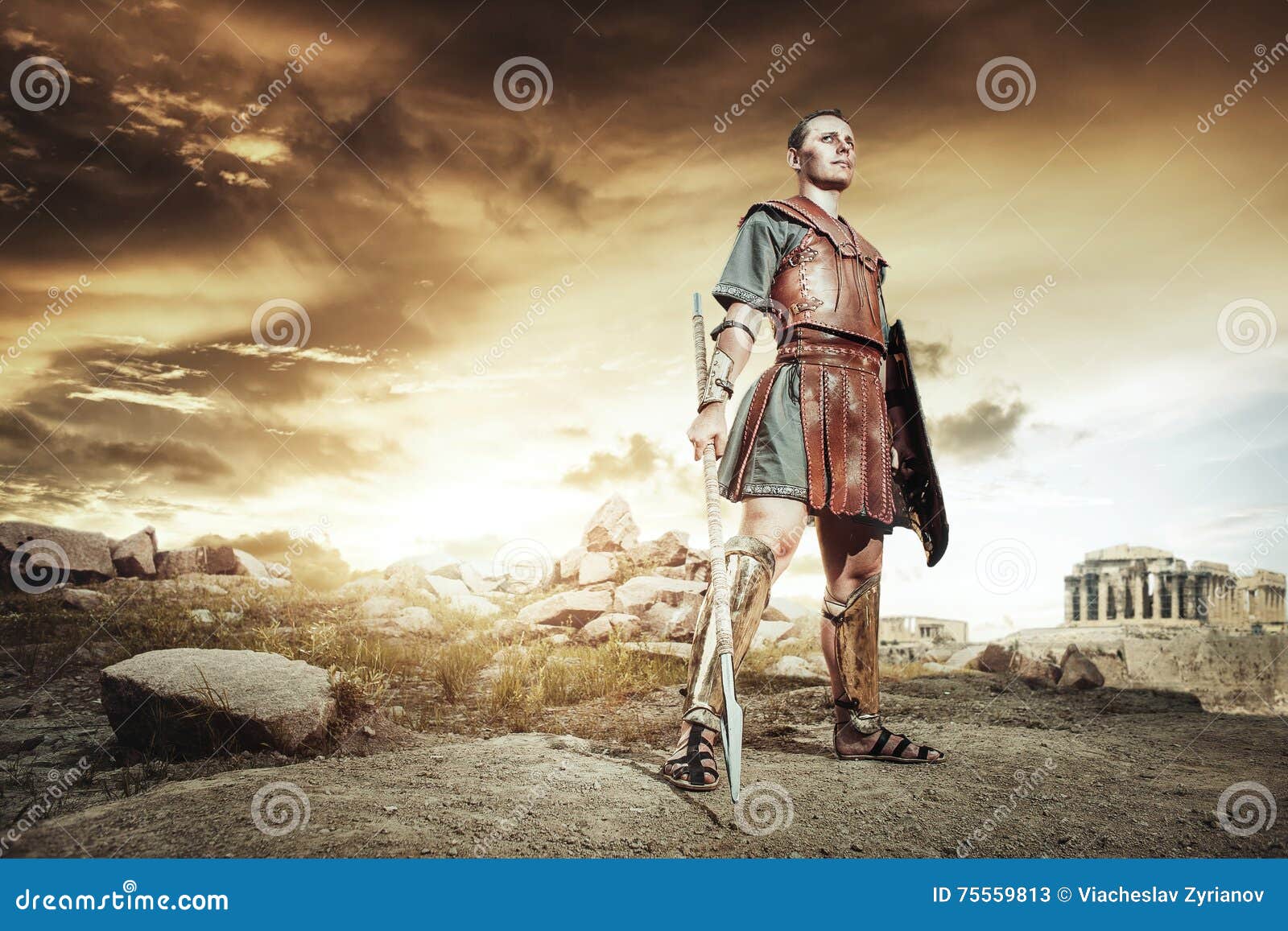 Ancient Greek Warrior Hector Posing In Combat Stock Image ...