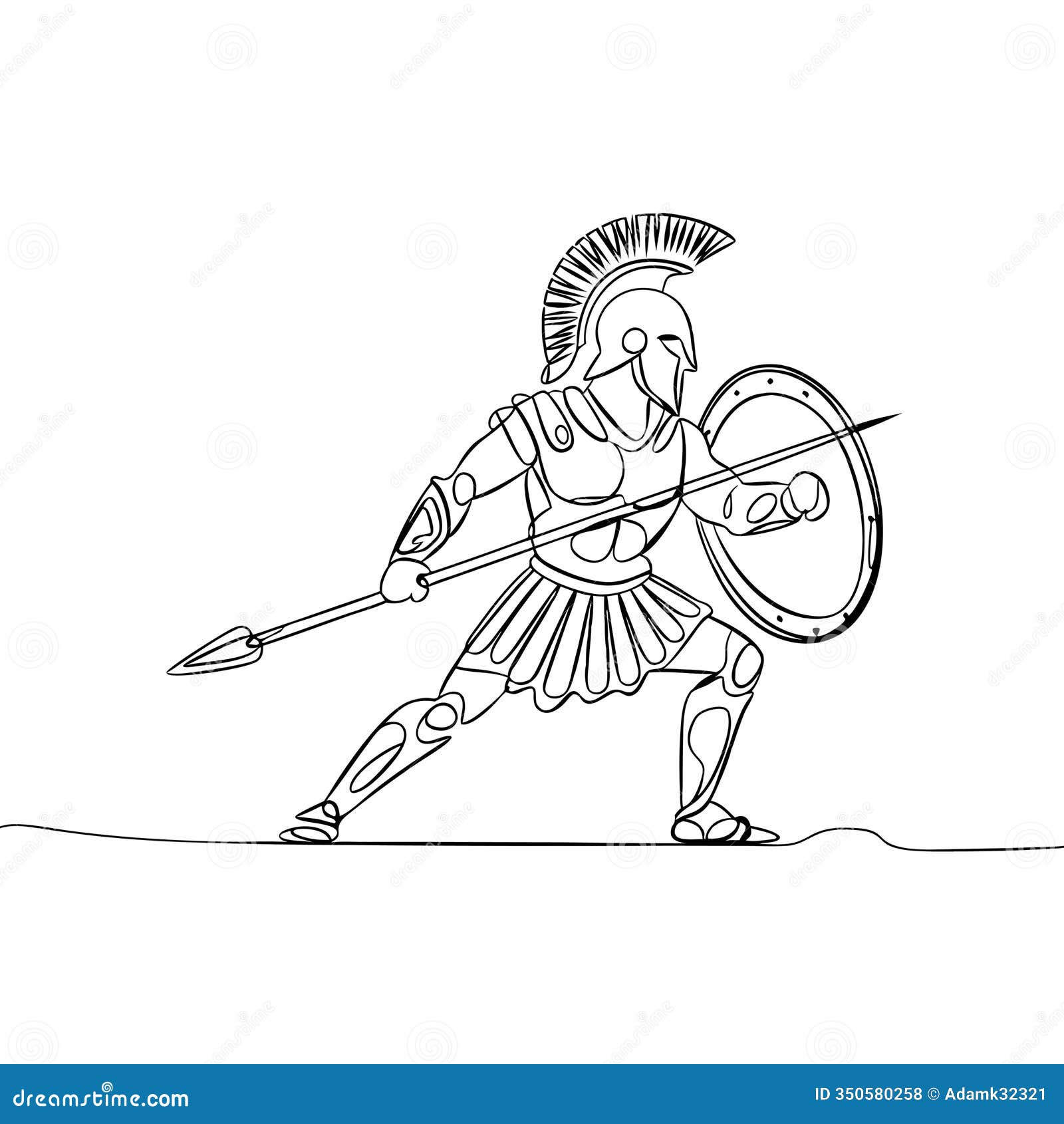 Ancient Greek Warrior Vector Illustration with Spear and Shield in ...