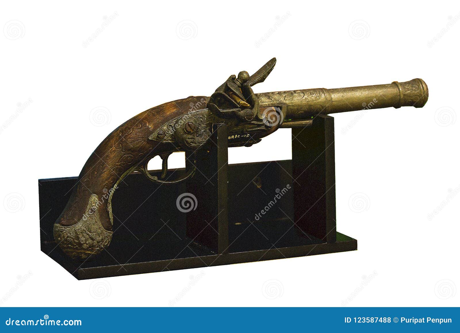 Ancient Guns Put on a Wooden Platform Stock Photo - Image of close ...