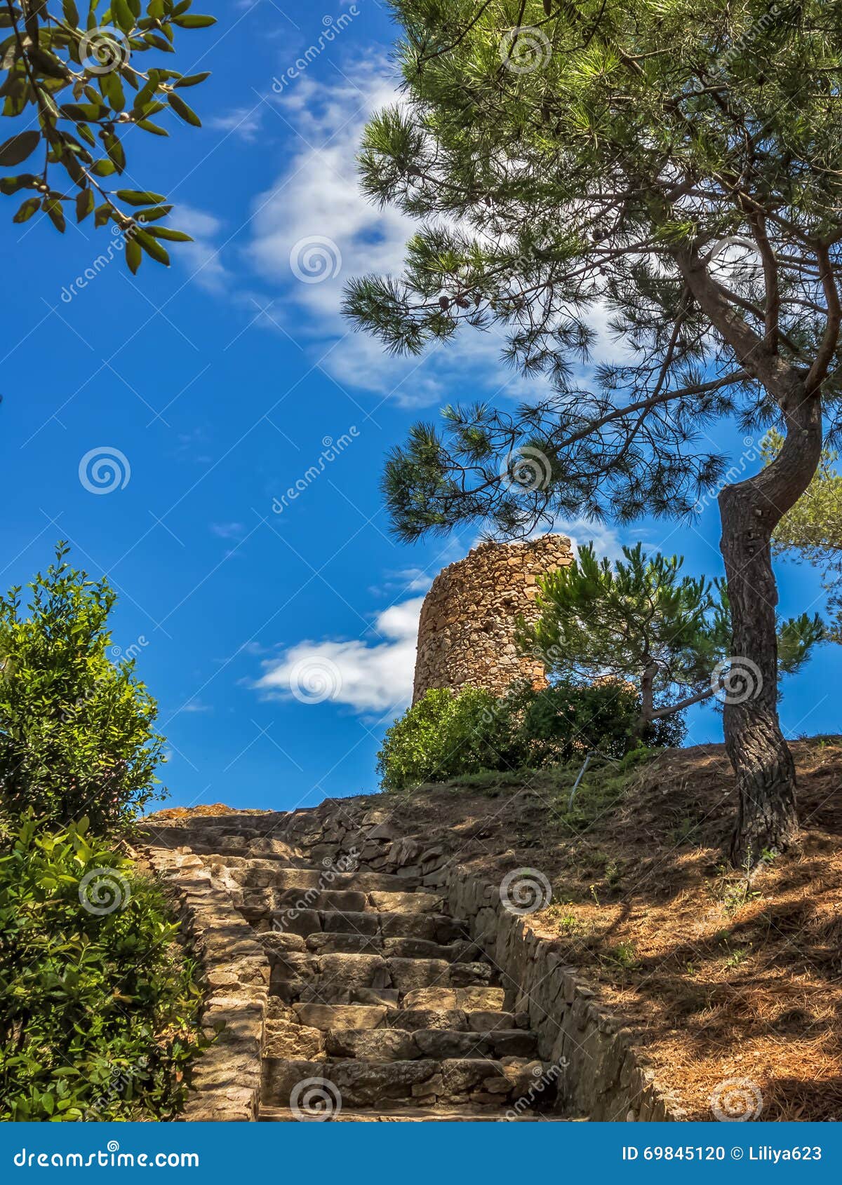 Ancient Half-ruined Watchtower on Blue Sky Background Stock Photo ...
