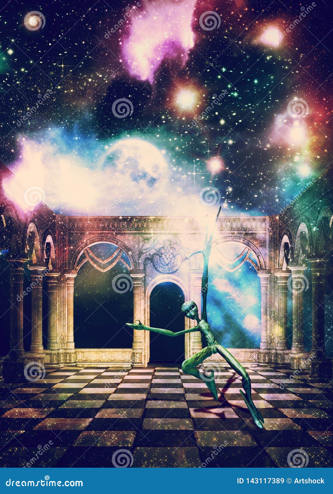 Ancient Hall and Angry Alien Stock Illustration - Illustration of ...