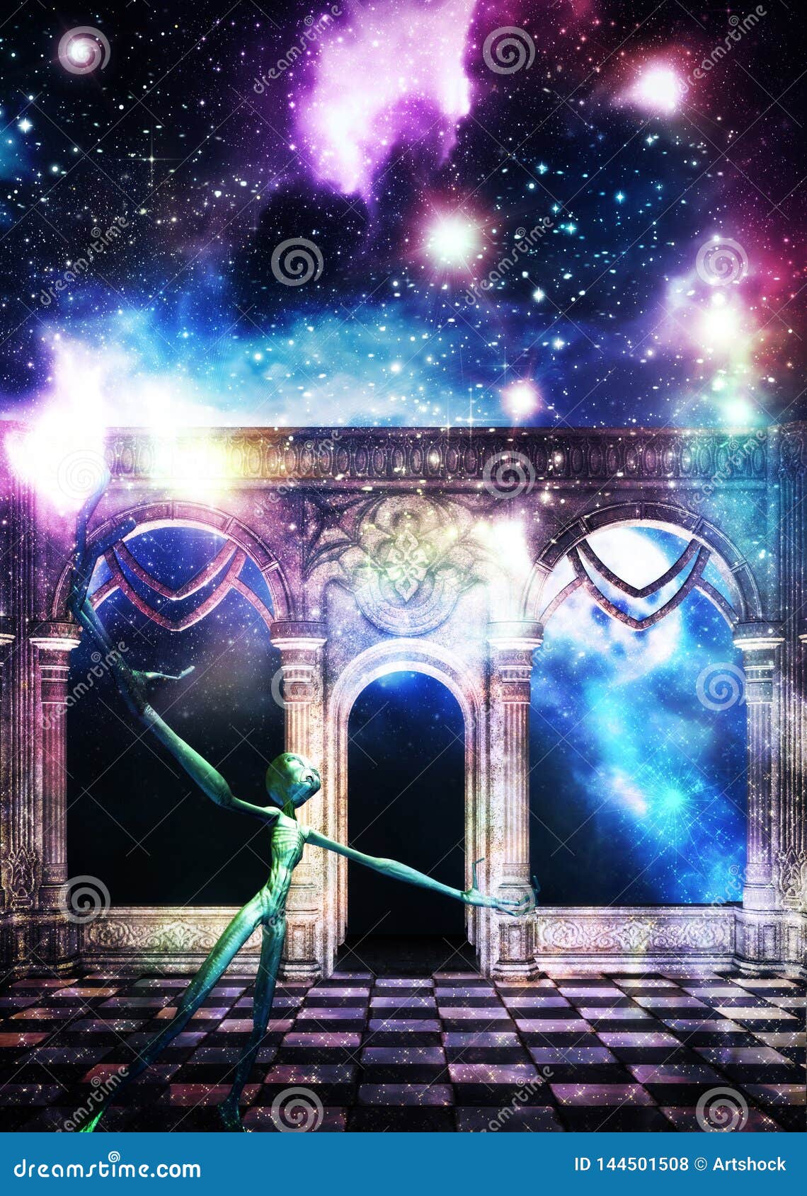 Ancient Hall and Angry Alien Stock Illustration - Illustration of ...