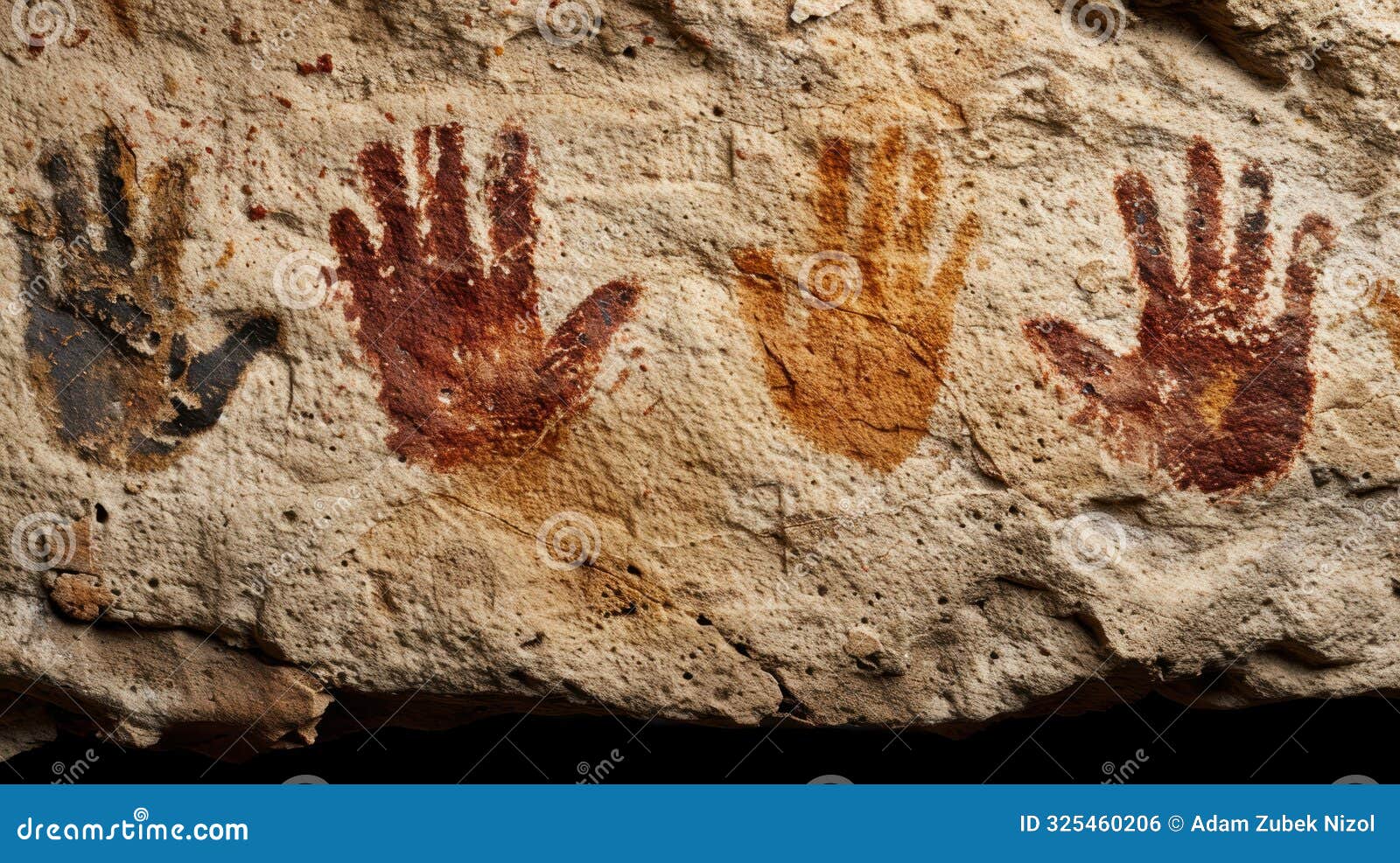 Ancient Handprints on Cave Wall Stock Illustration - Illustration of ...