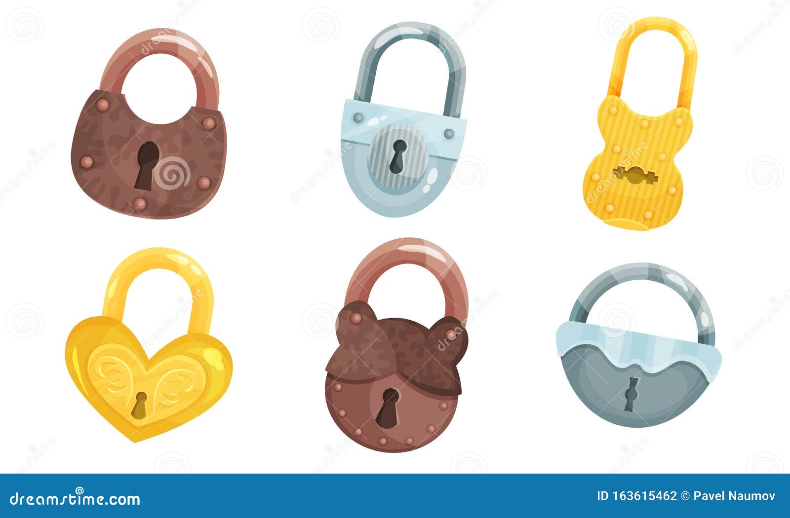 Ancient Hanging Locks Vector Set. Flat Antique Padlocks Collection ...