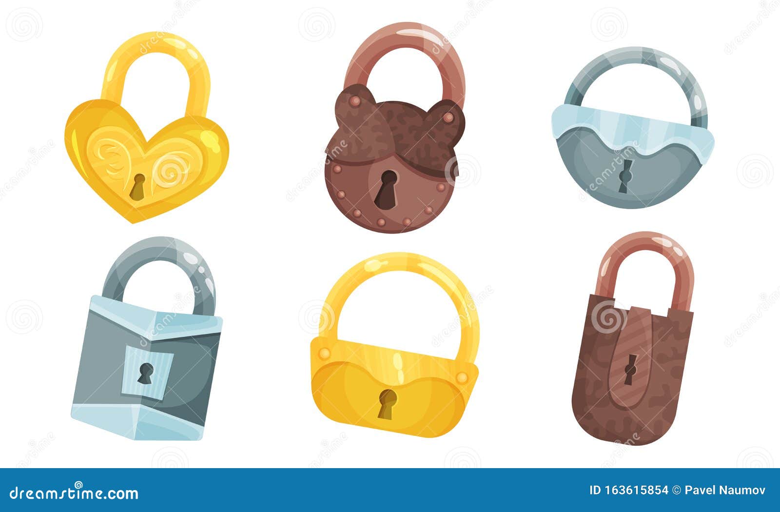 Ancient Hanging Locks Vector Set. Flat Antique Padlocks Collection ...