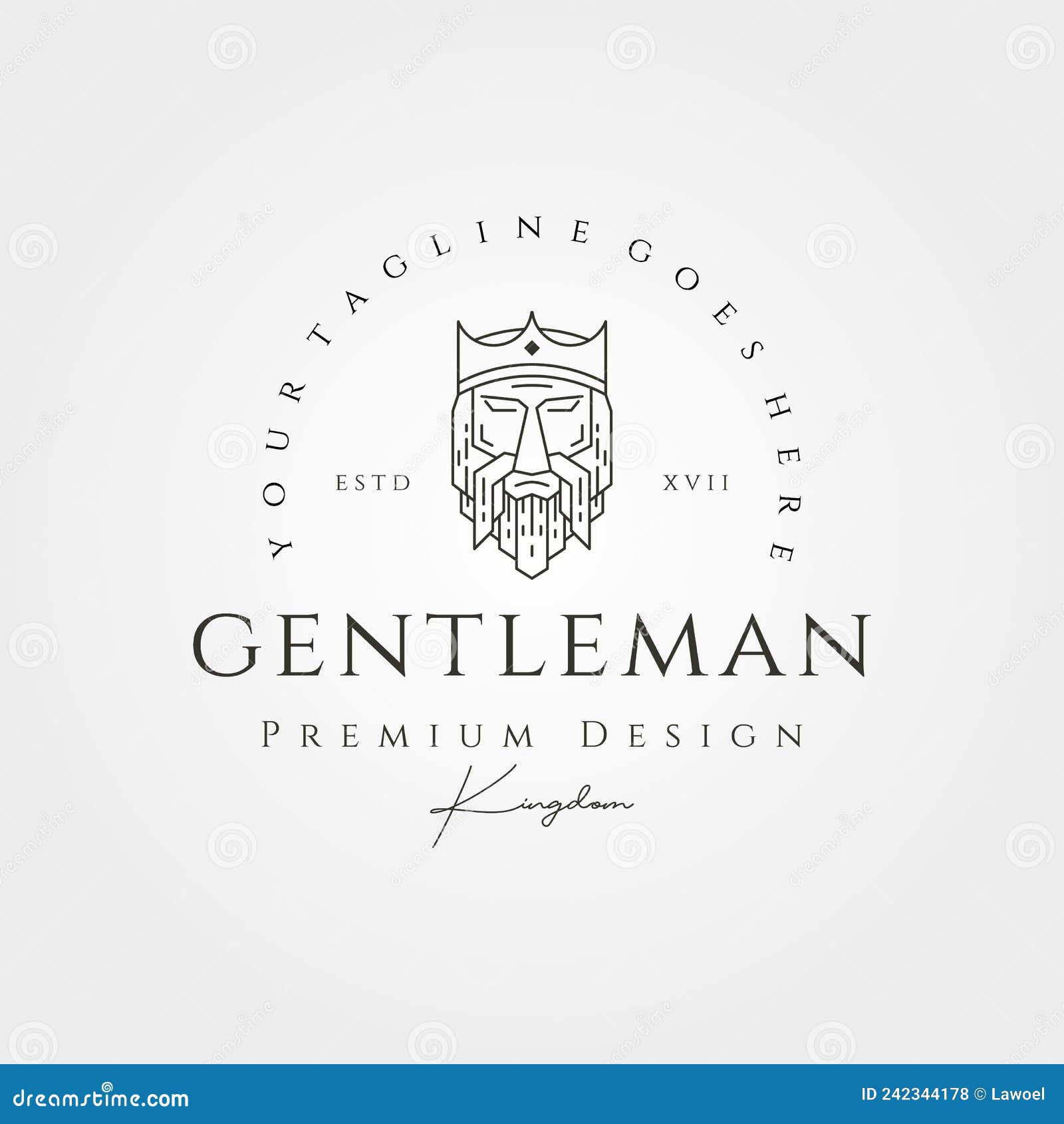 Ancient Head King with Crown Logo Line Art Vector Illustration Design ...