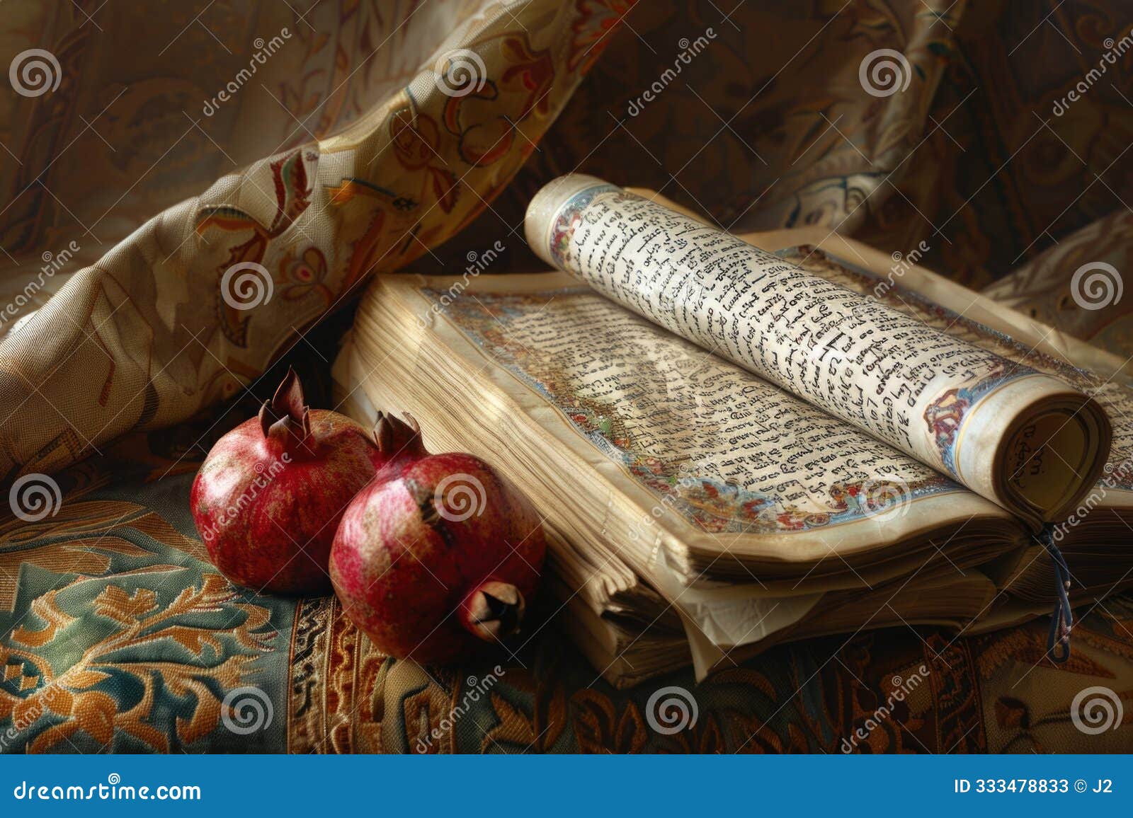 Ancient Hebrew Scroll Opened on a Detailed Manuscript with Two ...