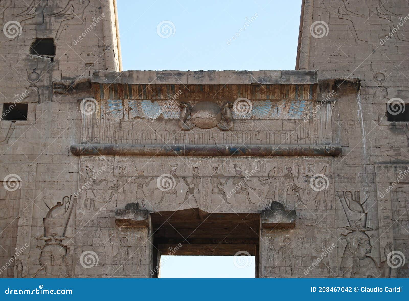 Ancient Hieroglyph and Colored Ceiling at the Temple of Edfu. Egypt ...