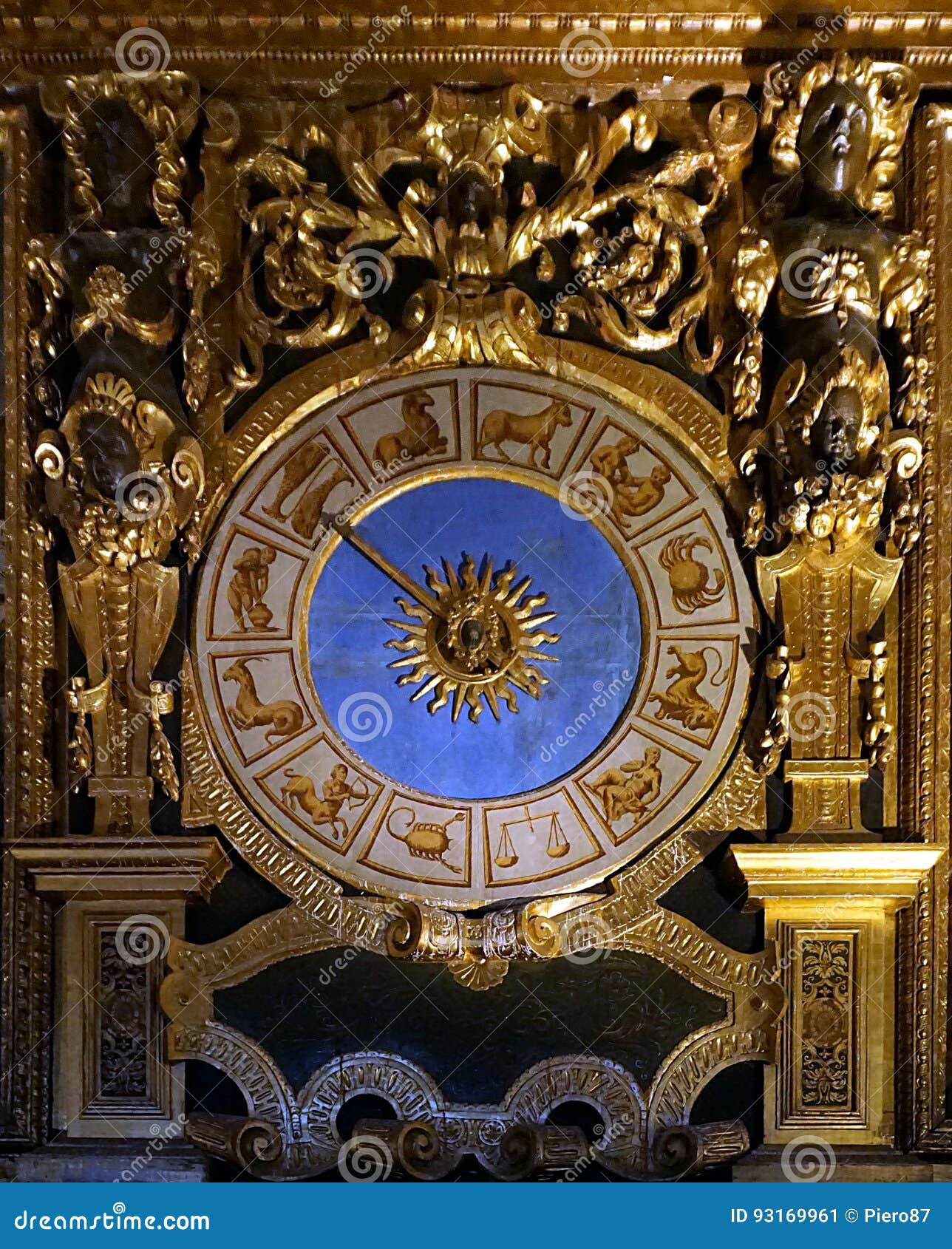 Ancient Horoscope Clock stock image. Image of italian - 93169961