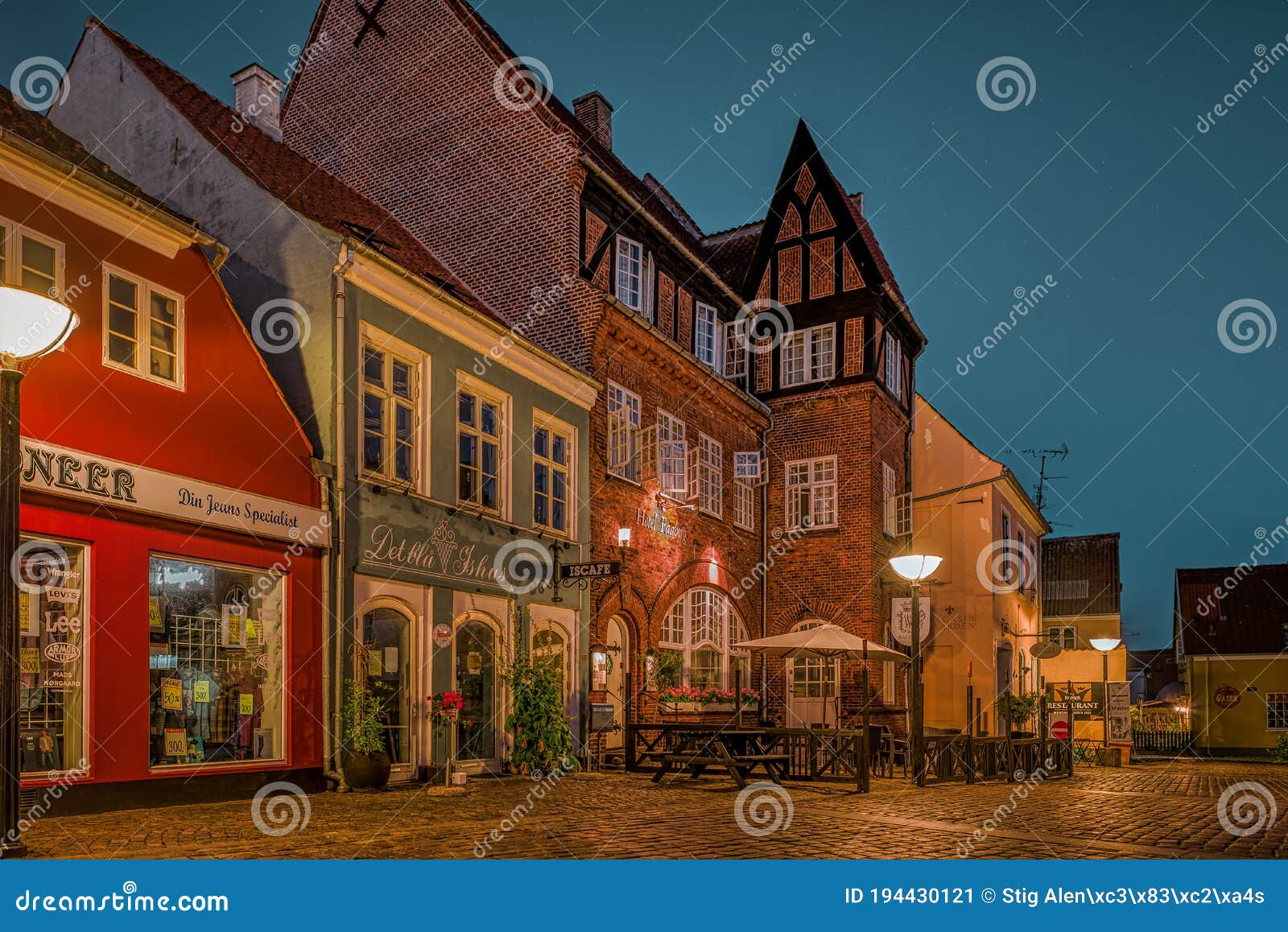 Ancient Houses at Night in a Small Danish Town Editorial Photo - Image ...