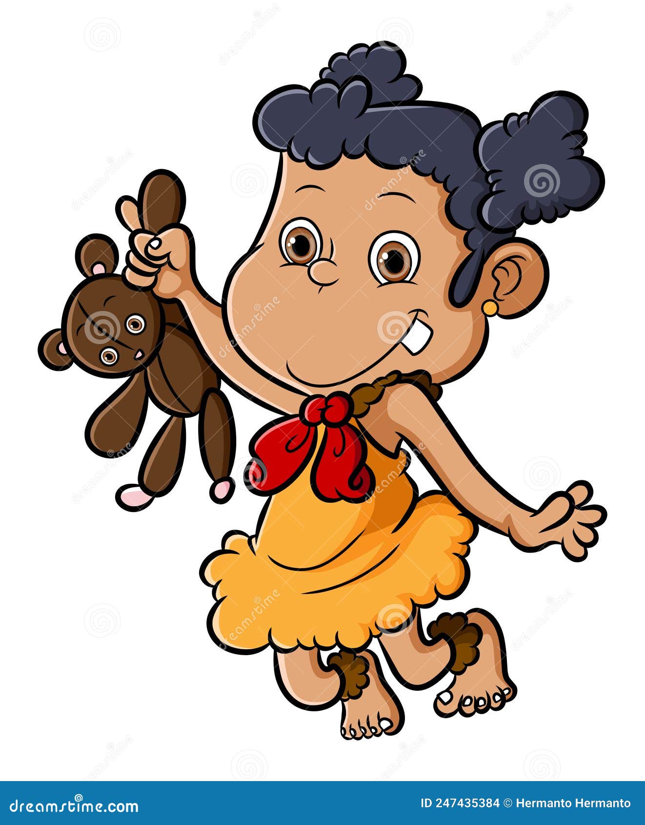 The Ancient Human Girl Holding The Bear Doll Stock Vector