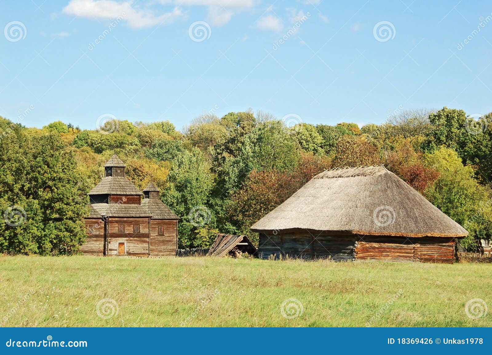 Ancient hut and church stock photo. Image of kyiv, nature - 18369426