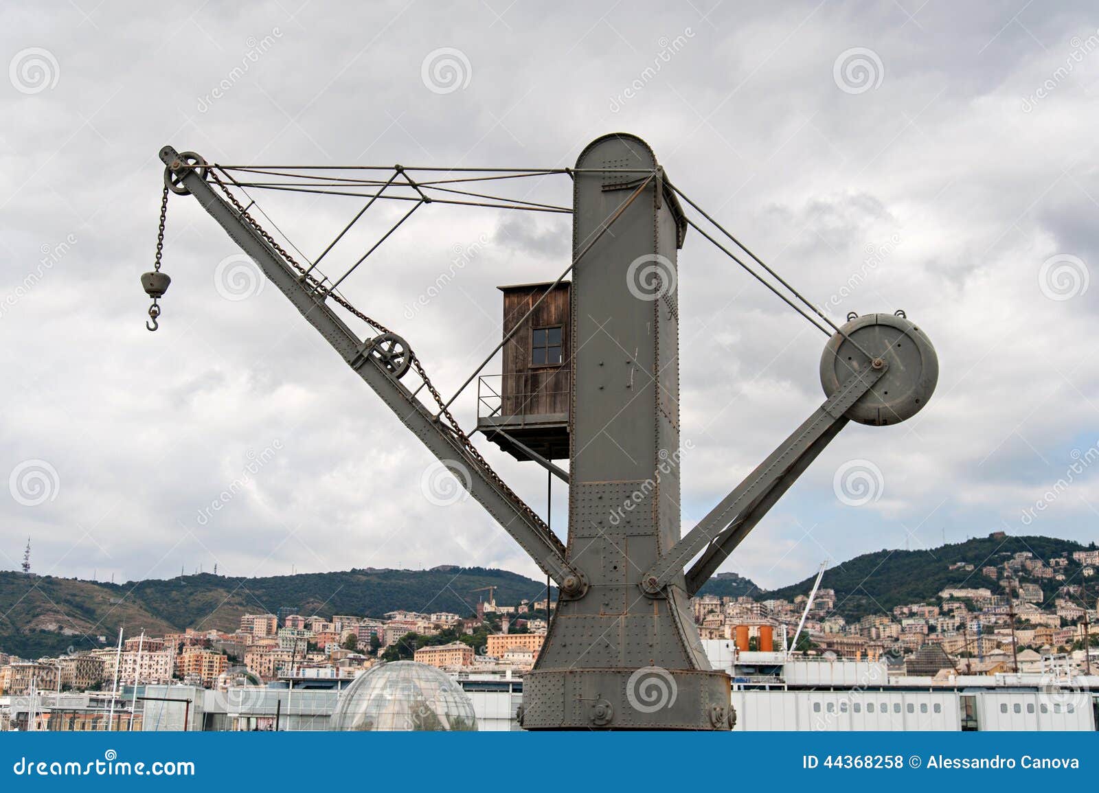 Ancient Hydraulic Crane in the Port of Genoa Stock Photo - Image of ...