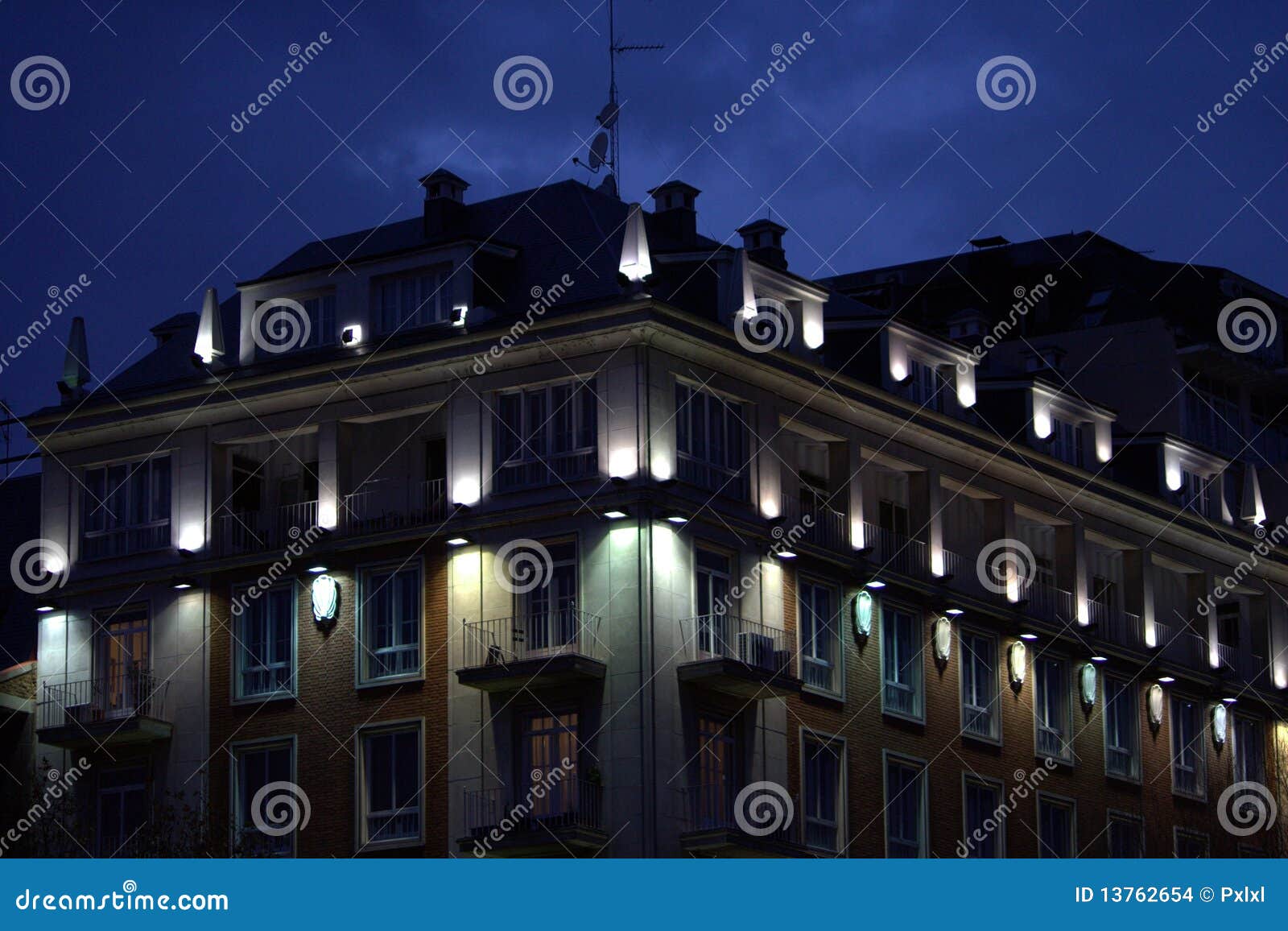 Ancient Illuminated Building Stock Photo - Image of construction ...