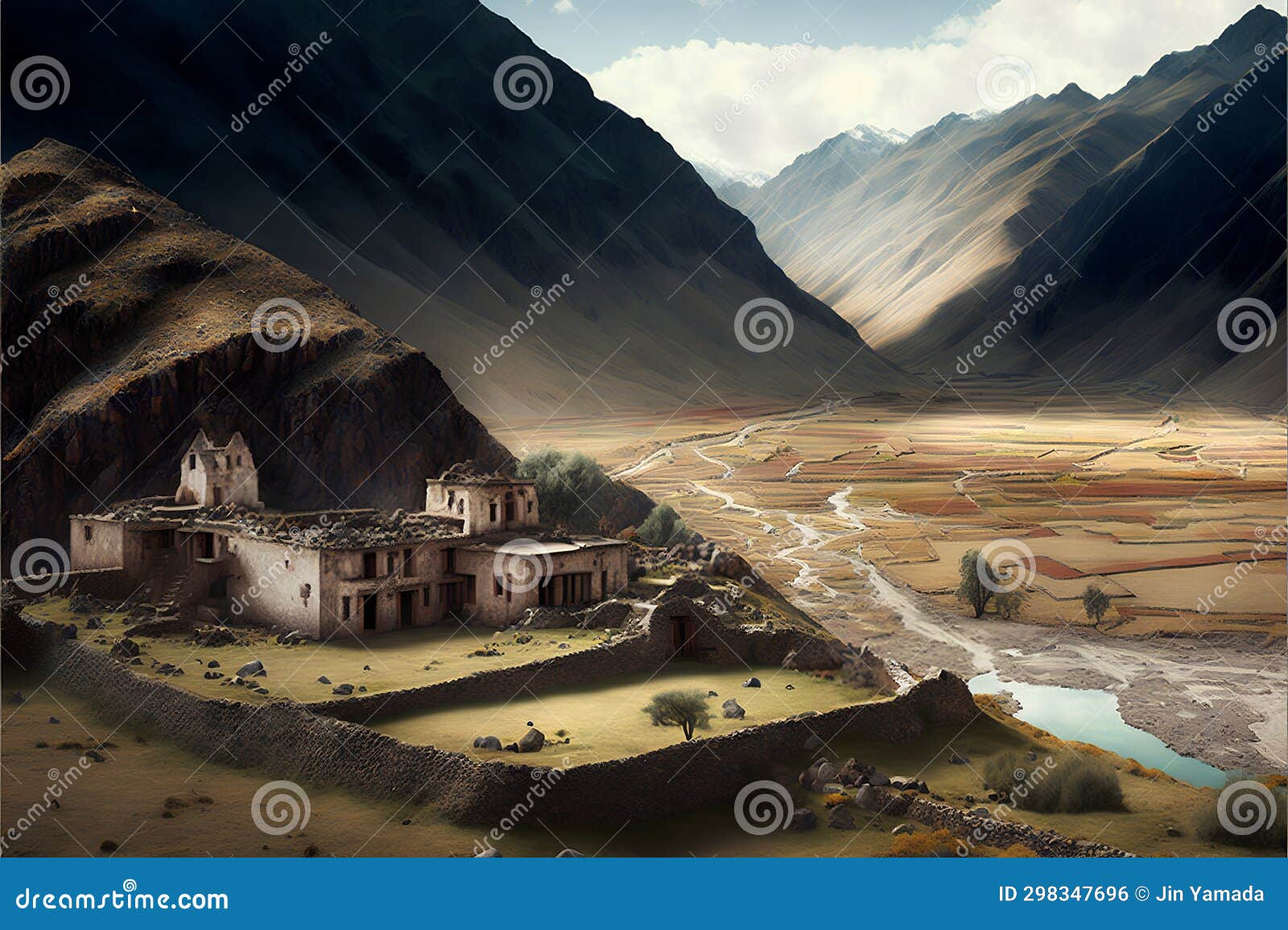Ancient Inca Ruins in the Mountains. 3D Rendering. Computer Digital ...