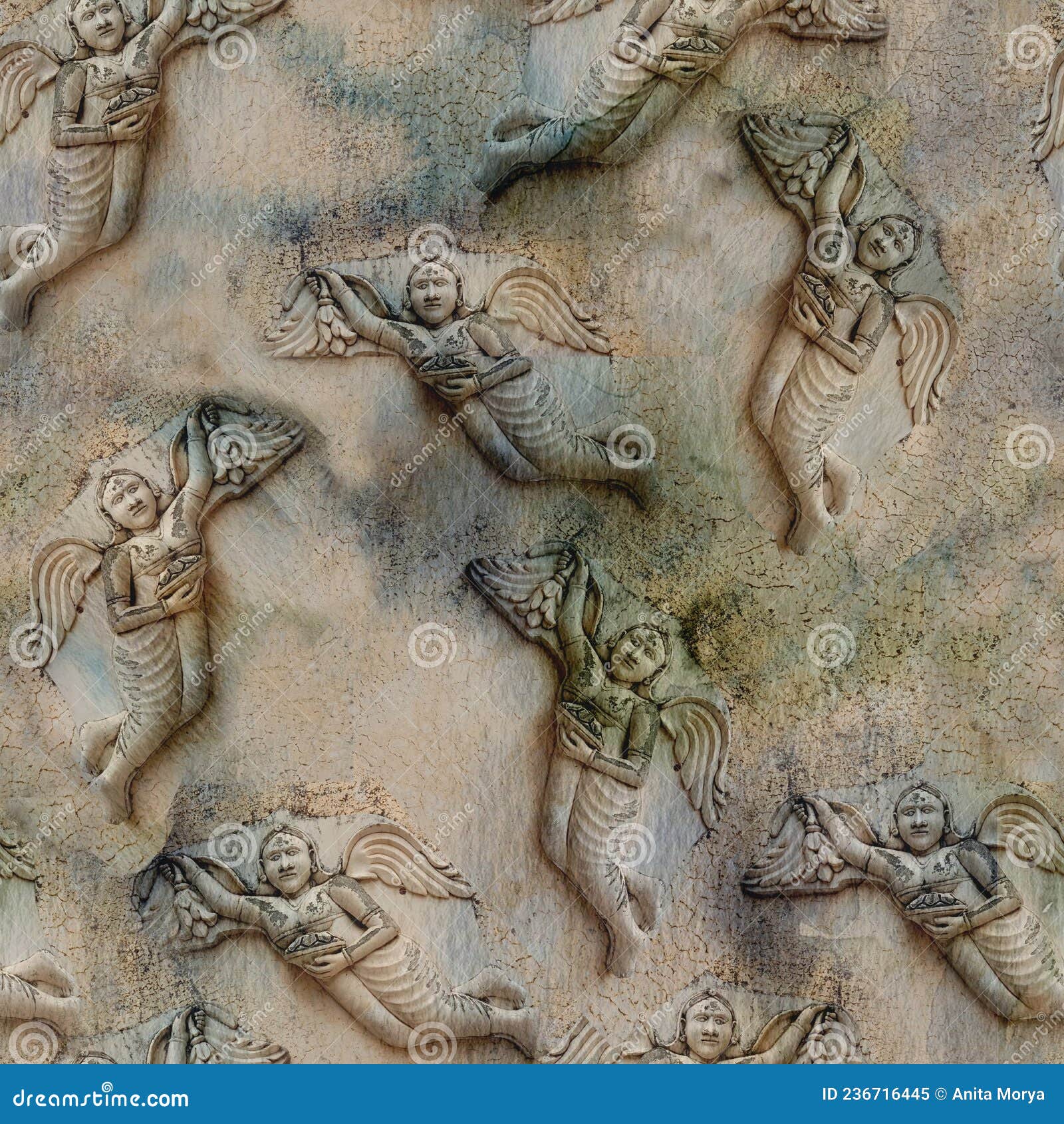 Ancient Indian Angel Seamless Pattern Design Editorial Image - Image of ...