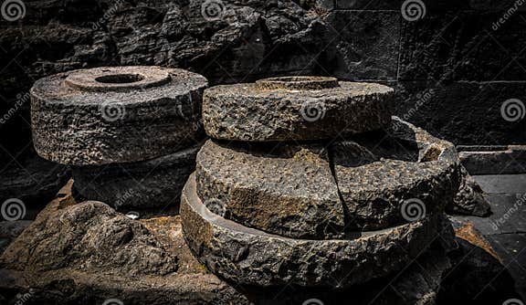Ancient Indian Grinding Tools Made from Black Stone Having Golden Outer ...