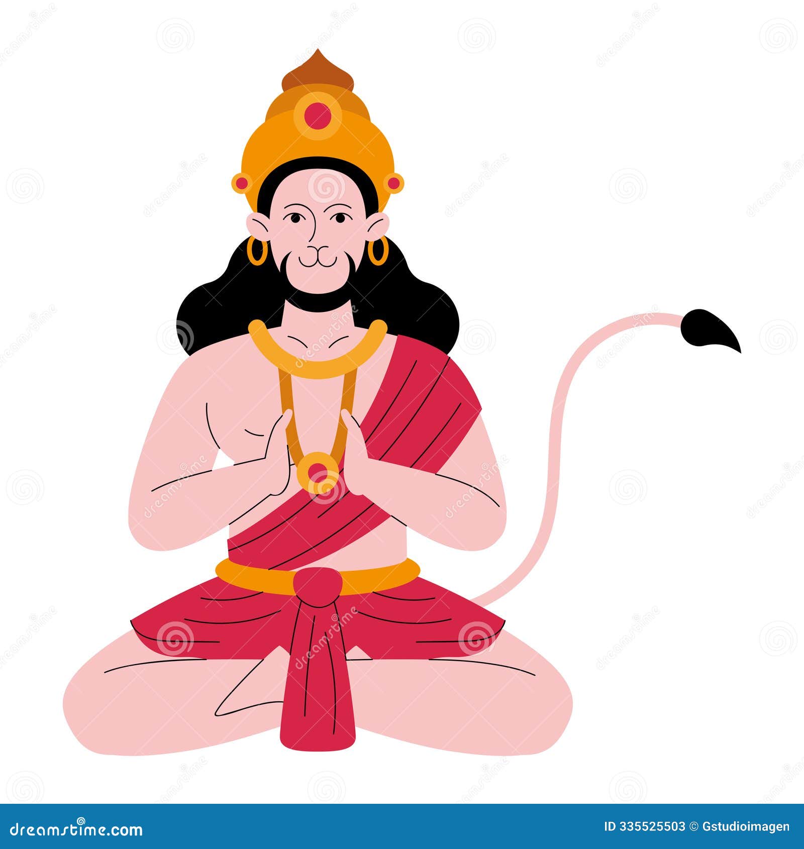 Hindu God Hanuman Sits In Powerful Pose. Mighty Ape God Wears Ornate ...