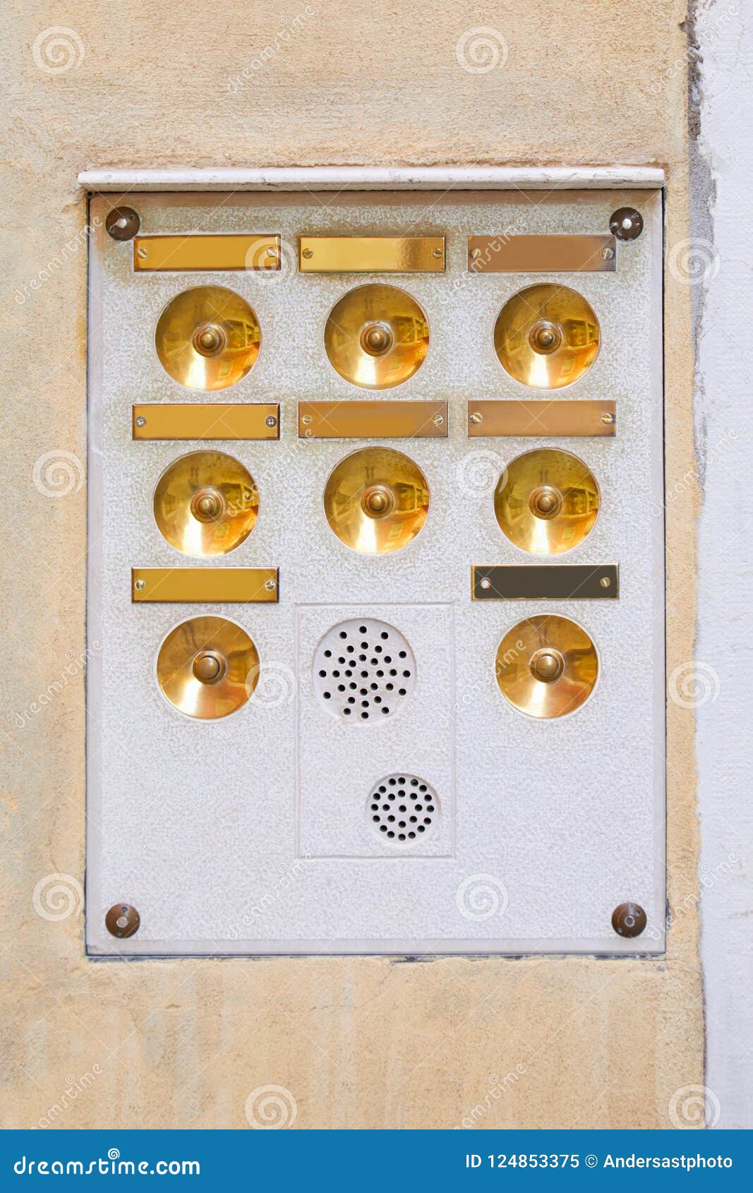 Ancient Intercom in Venice with Golden Buttons and Blank Plates Stock ...