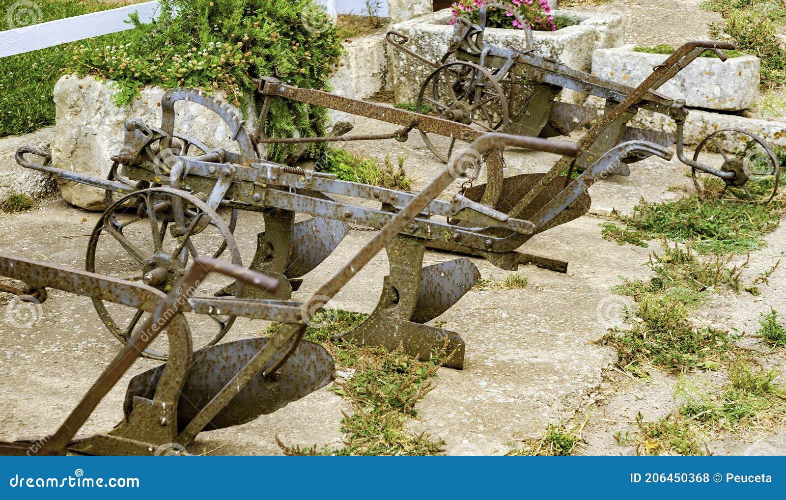 Ancient Iron Plows on a Farm in the Countryside Stock Photo - Image of ...