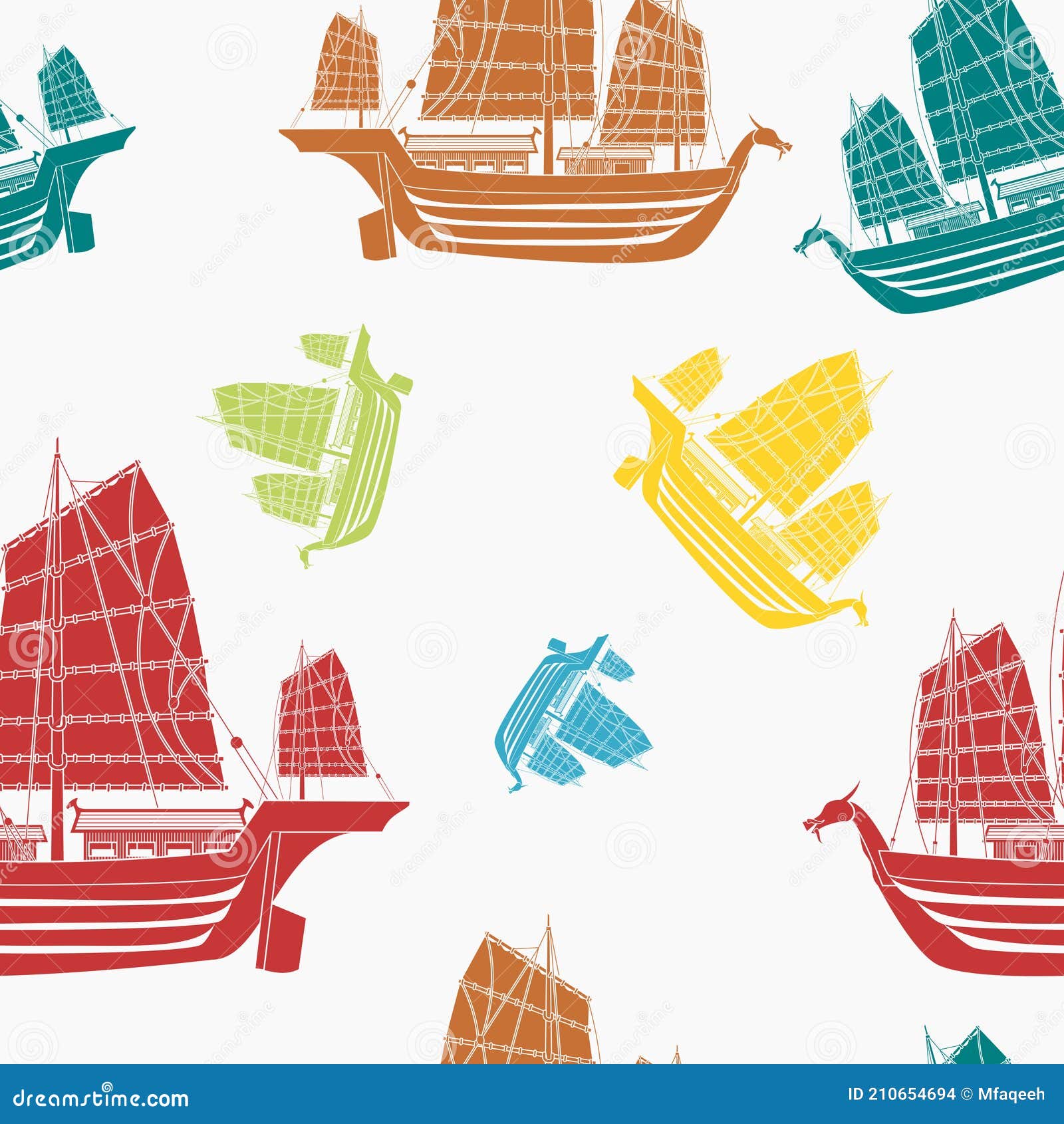 Ancient Japanese Ship Vector Illustration Seamless Pattern Stock Vector ...