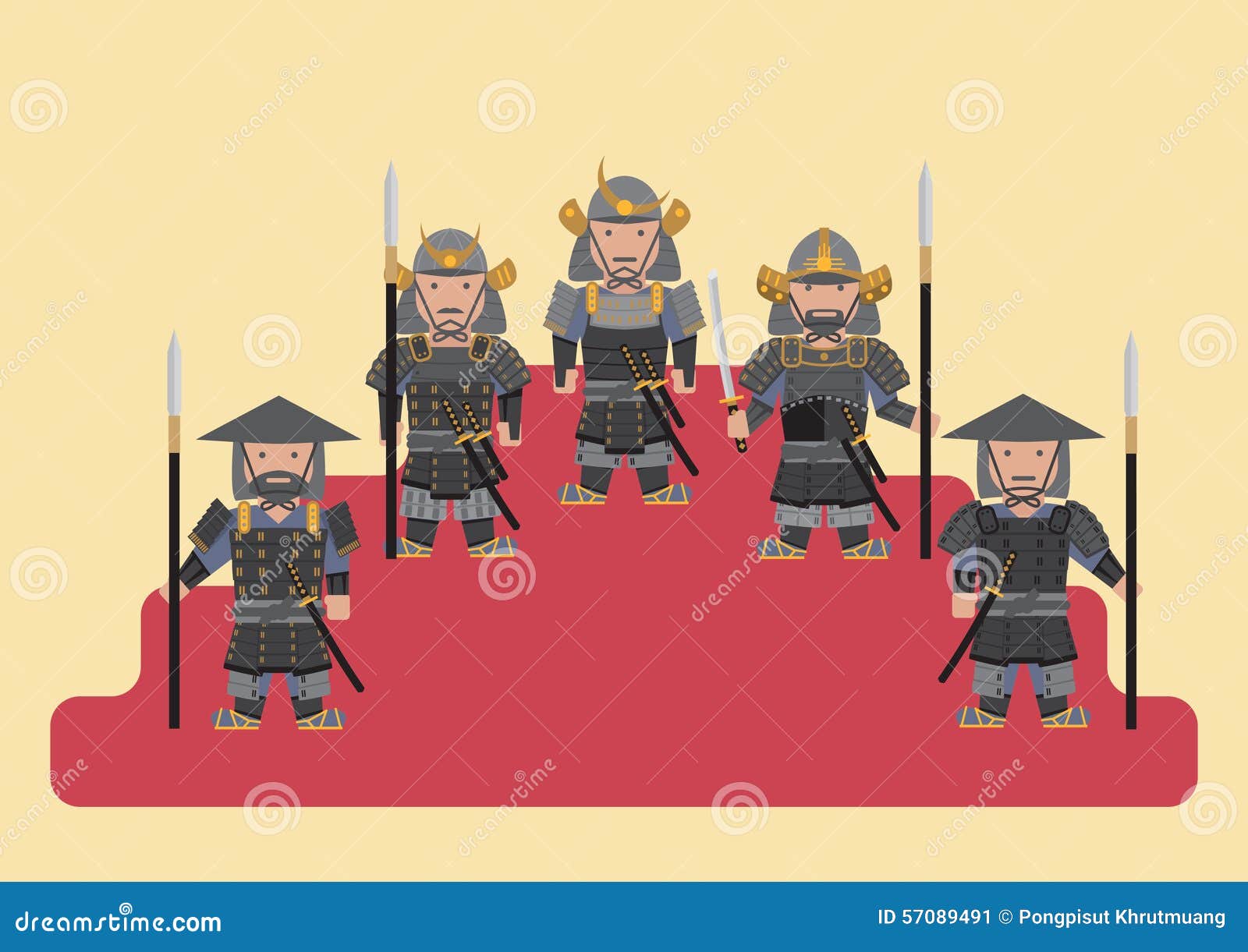 Ancient Japanese Samurai Training Camp And The Sta Vector Illustration ...