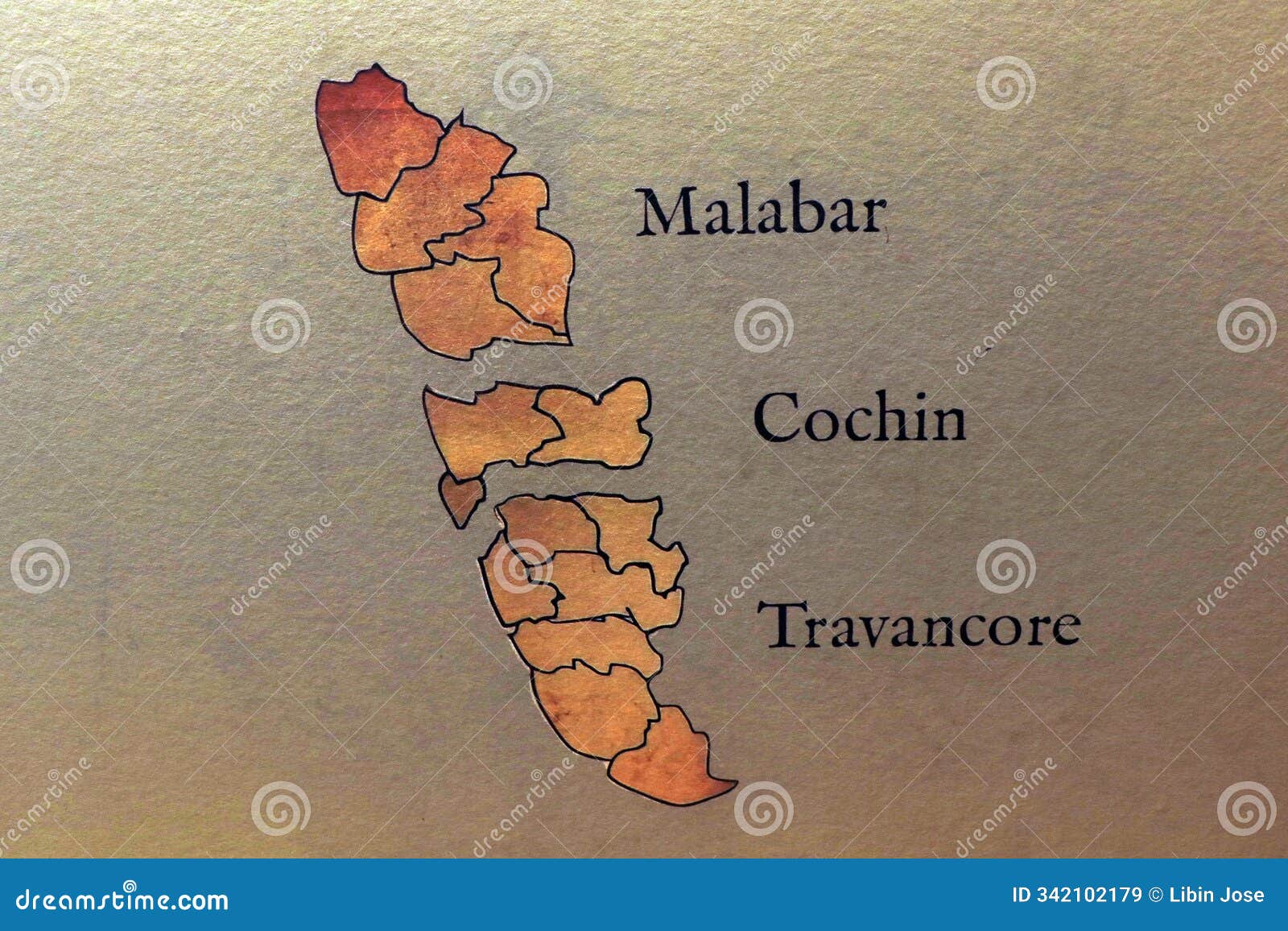 Ancient Kerala Map with Malabar Kochi and Travancore Stock Illustration ...