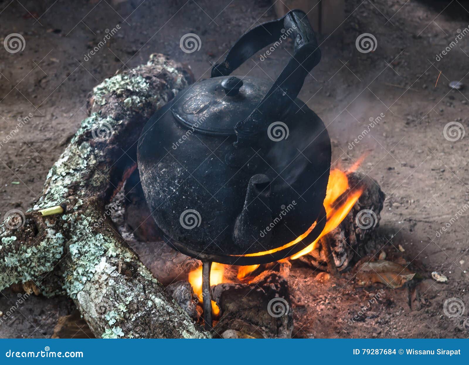 Ancient kettle. stock photo. Image of smoke, wood, charcoal - 79287684