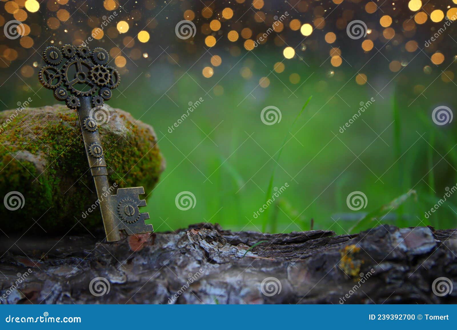 An Ancient Key on the Stone with Moss in the Forest Stock Photo - Image ...