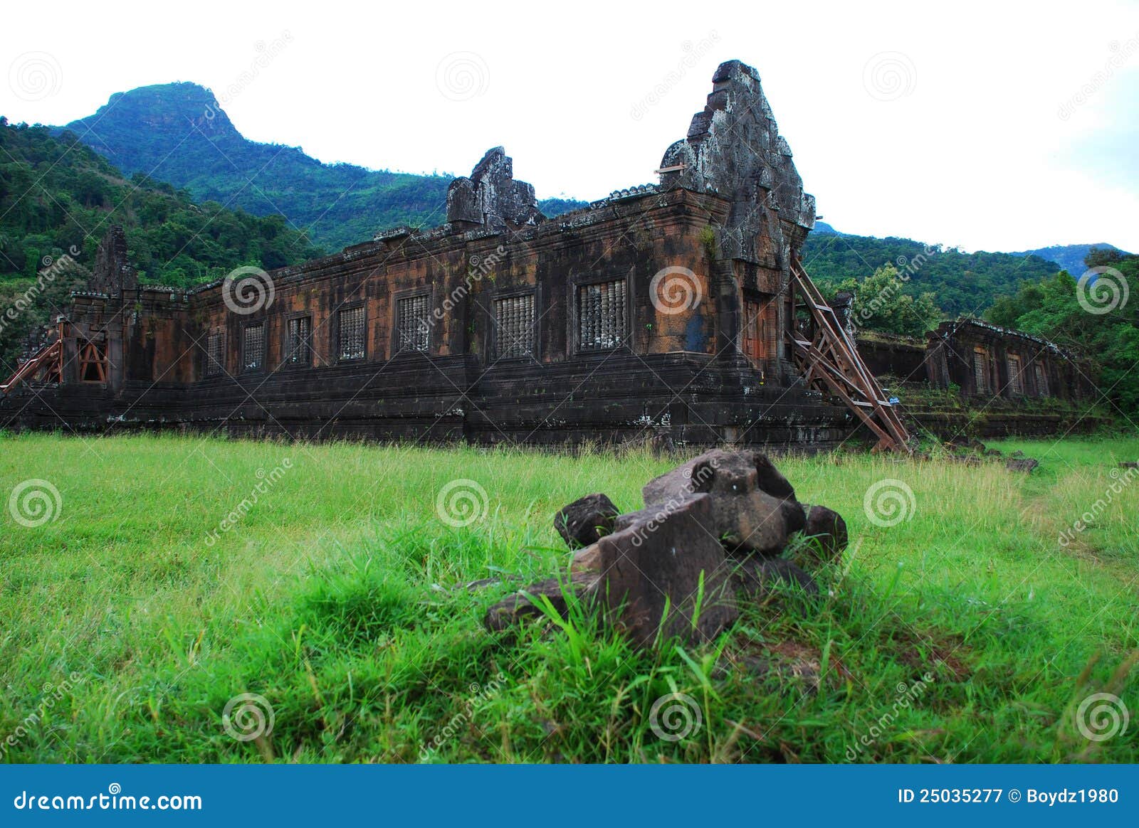 Ancient-Khmer Ruins of Wat Phou Stock Image - Image of landmark ...