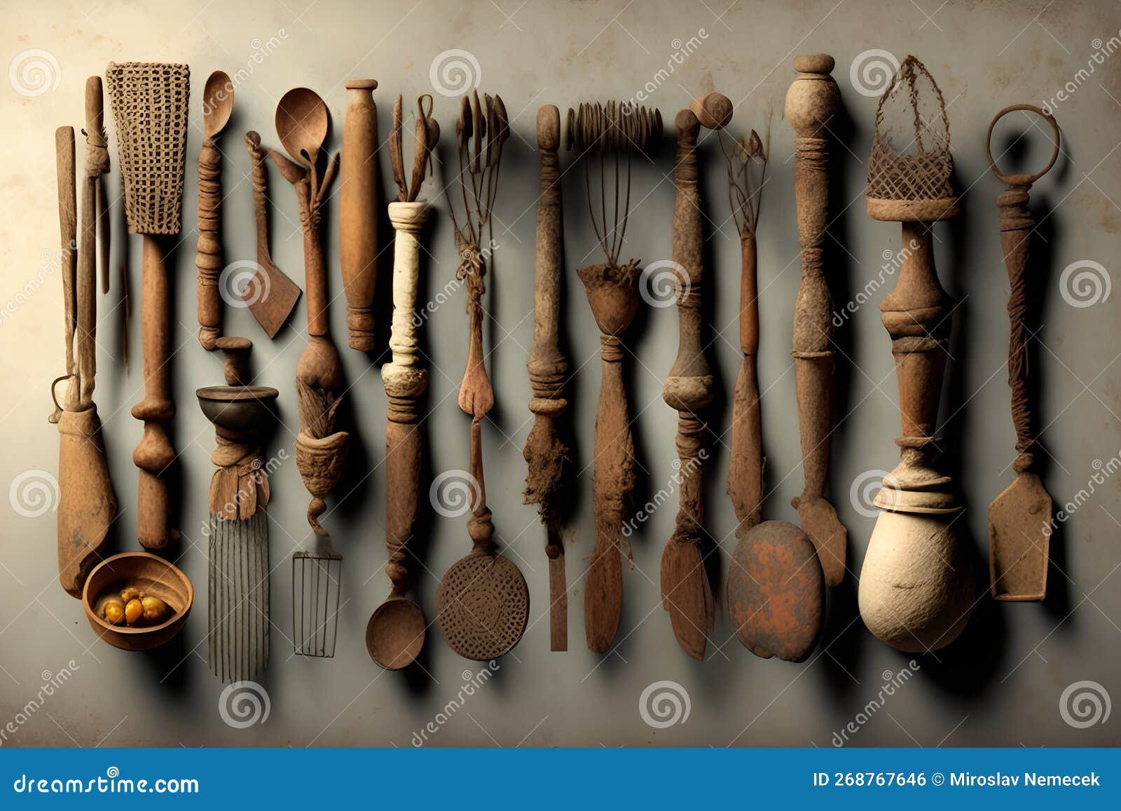 Ancient Kitchen Utensils, Generative AI Illustration Stock Illustration ...