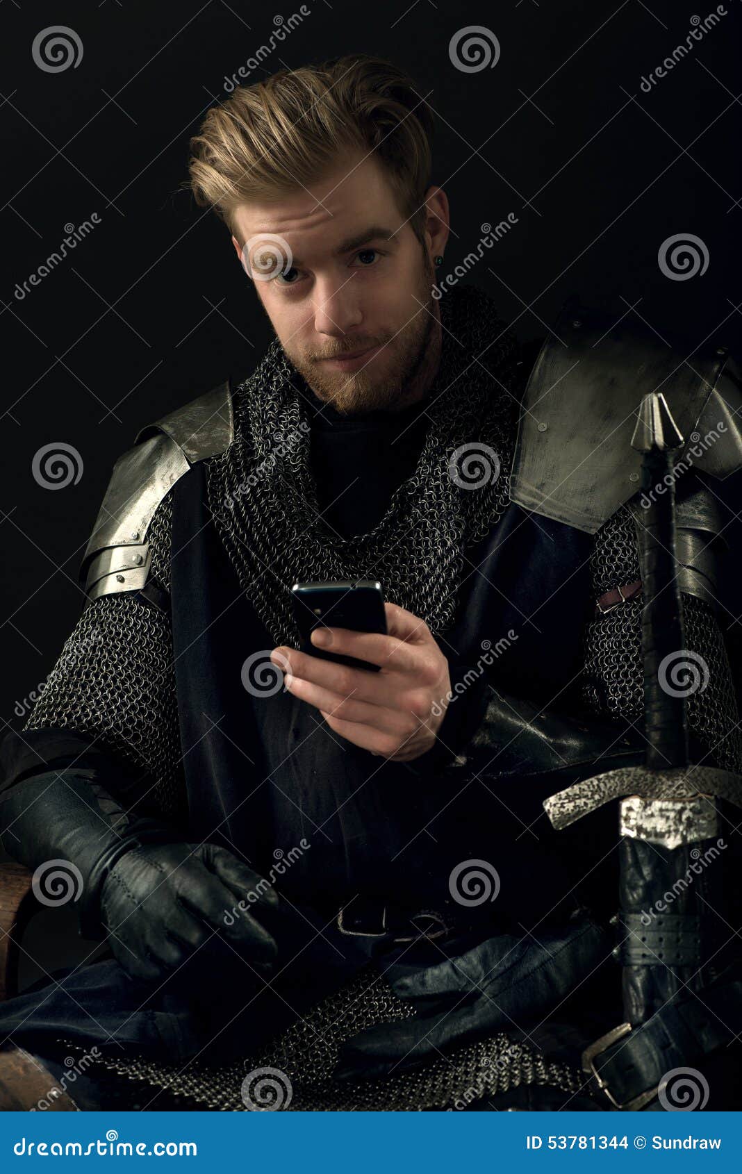 Ancient Knight and Mobile Phone Stock Photo - Image of decoration ...